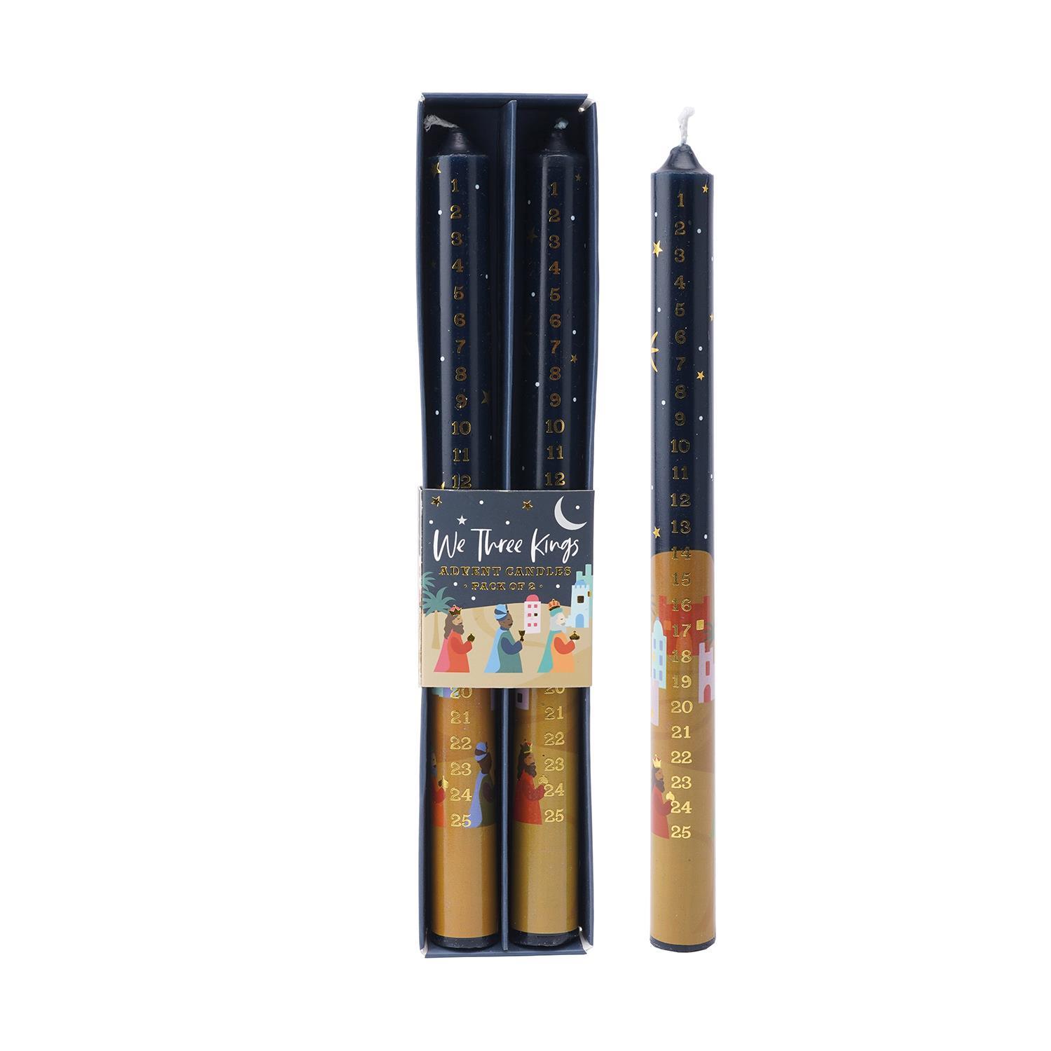 Set of 2 Advent 10" Taper Candles with Metallic Decal in Gift Box Asst 3