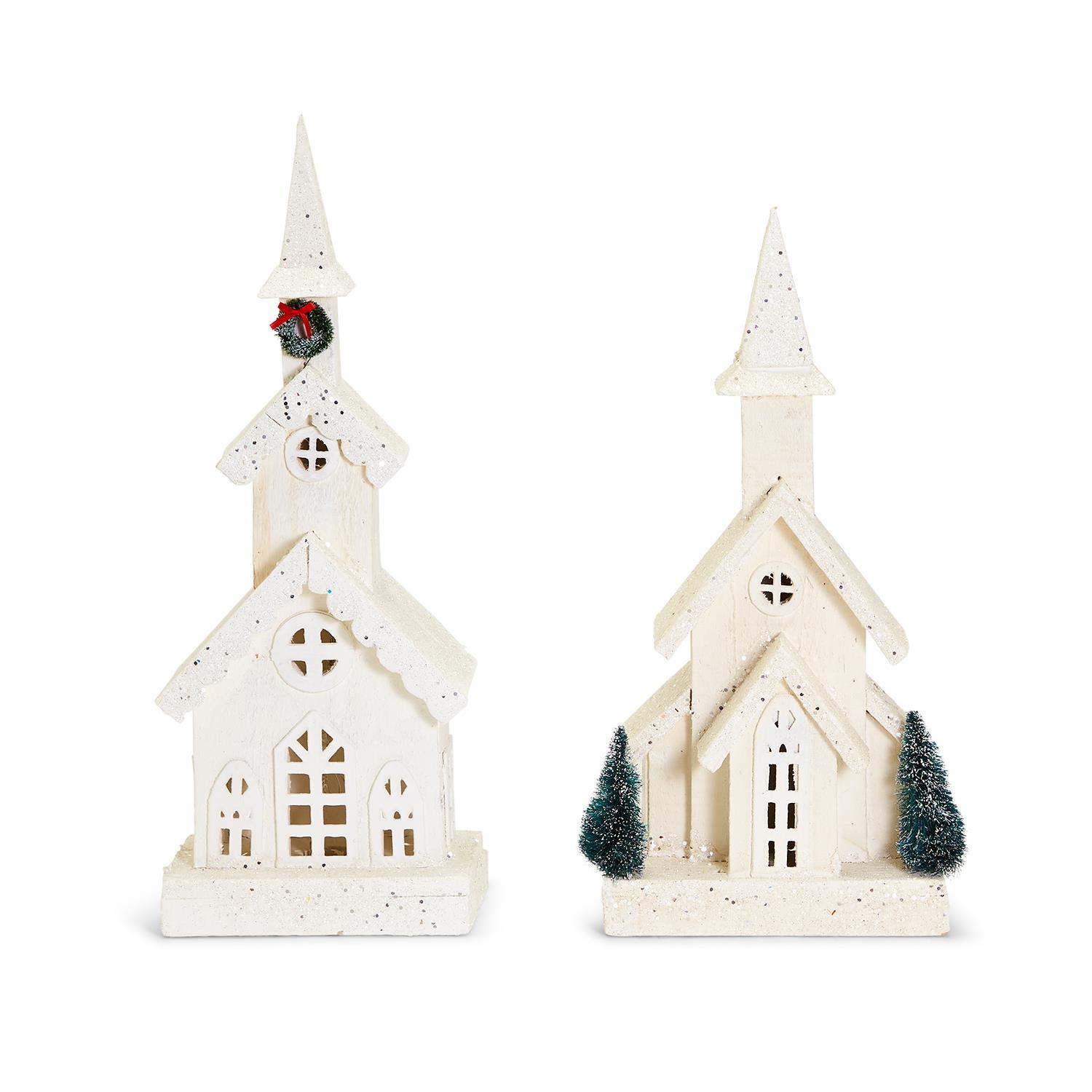 Silent Night Wooden Led Light Up Church Asst 2 Designs