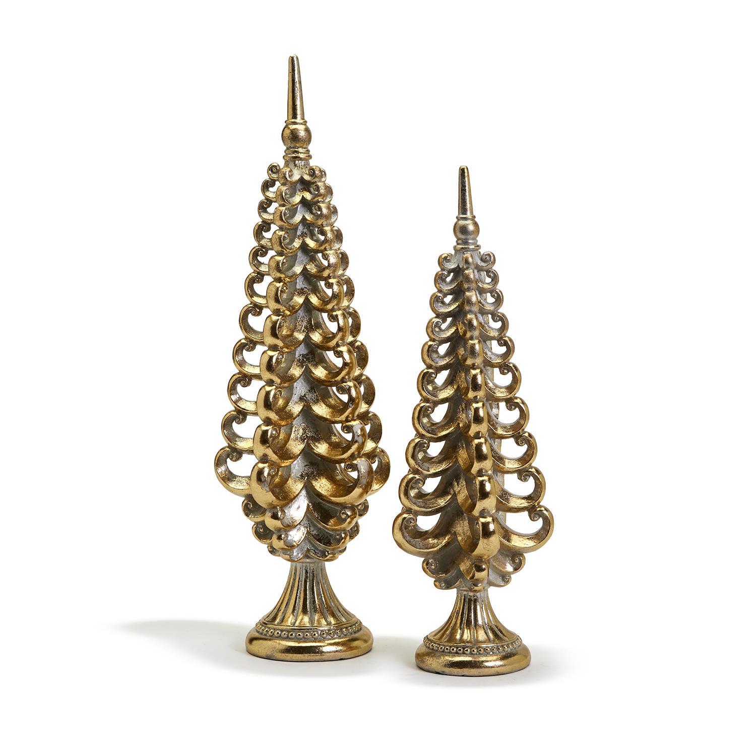 Golden Filigree Set of 2 Ornate Christmas Trees