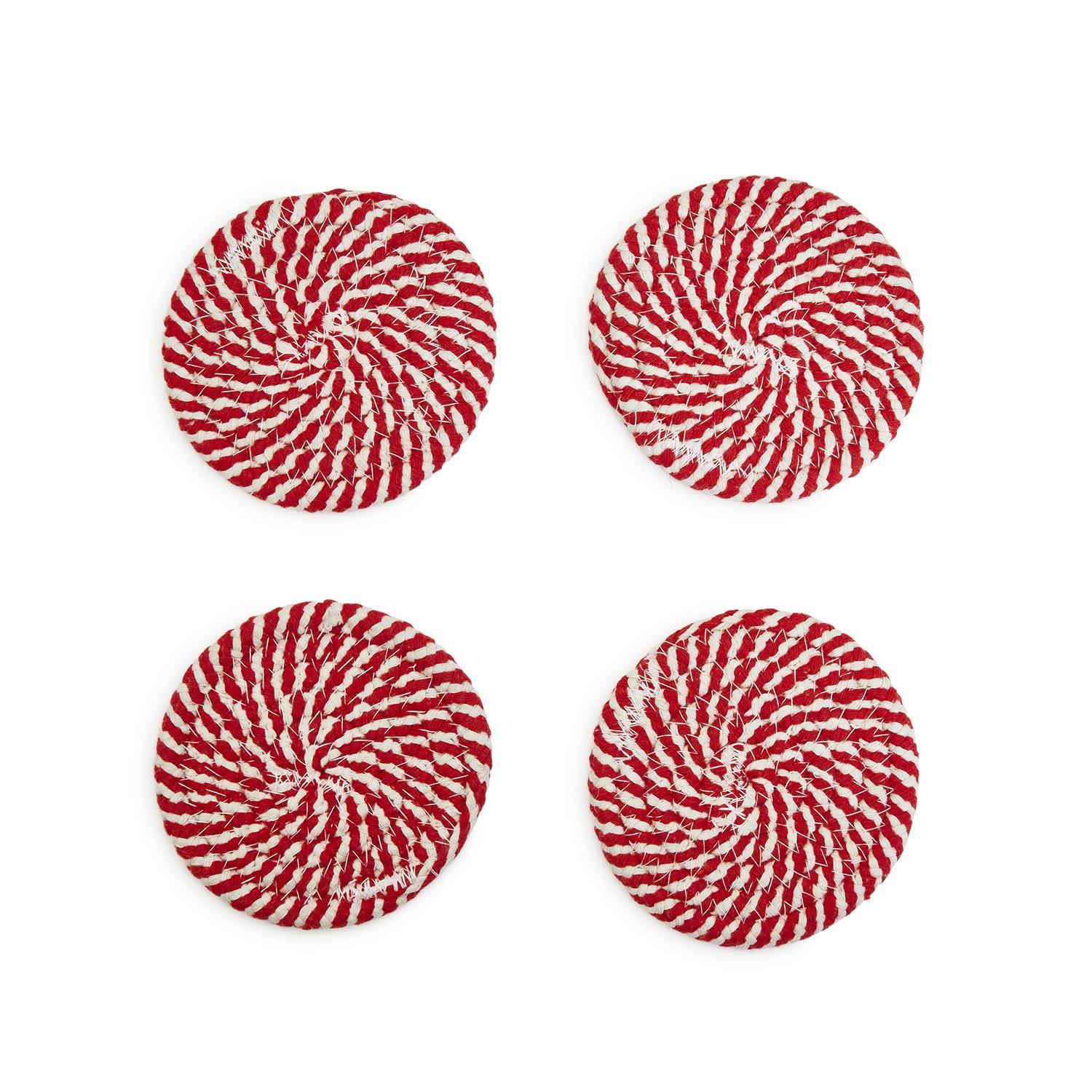 Candy Stripe Set of 4 Rnd Braided Coasters
