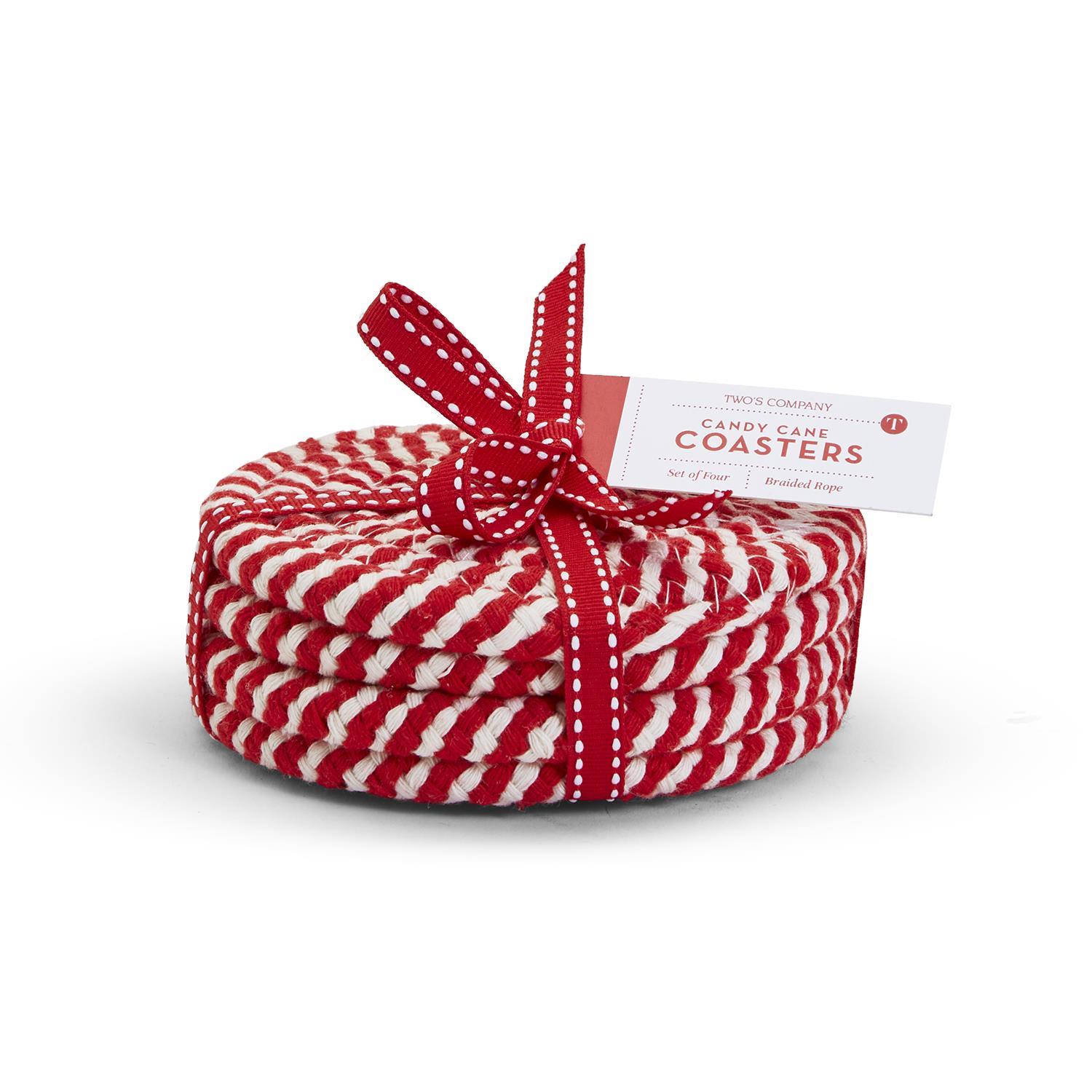 Candy Stripe Set of 4 Rnd Braided Coasters