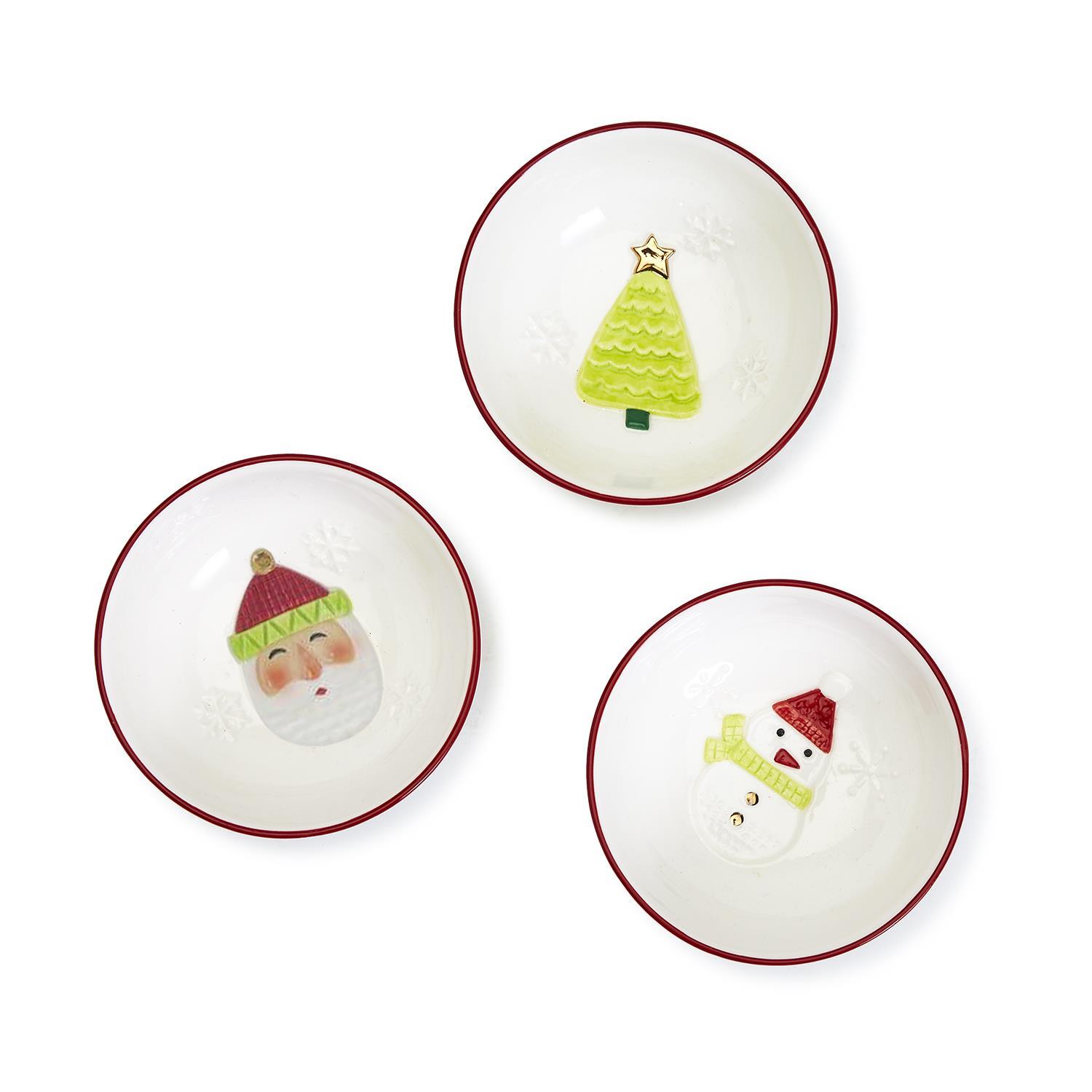 Merry and Bright Set of 3 Christmas Tidbit Bowls Includes 3 Design