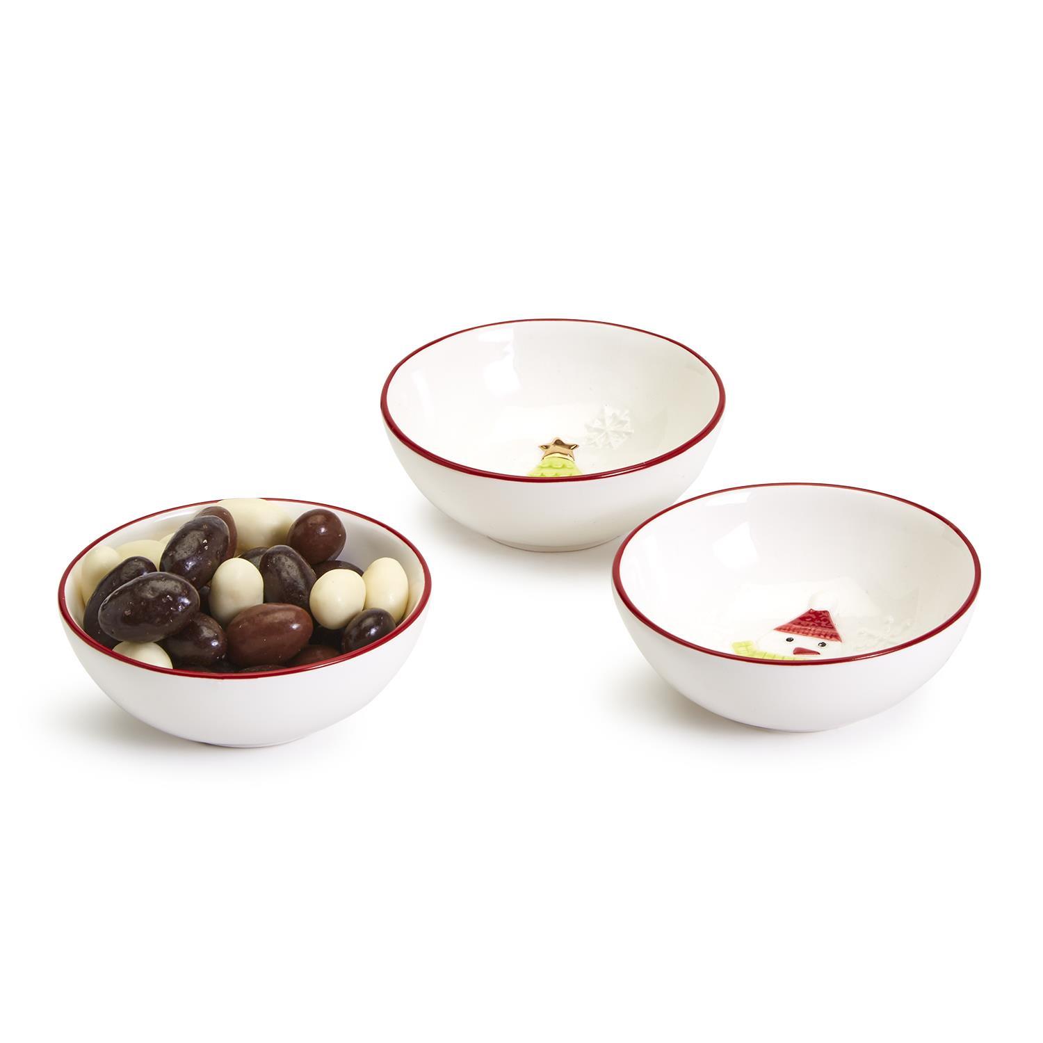 Merry and Bright Set of 3 Christmas Tidbit Bowls Includes 3 Design