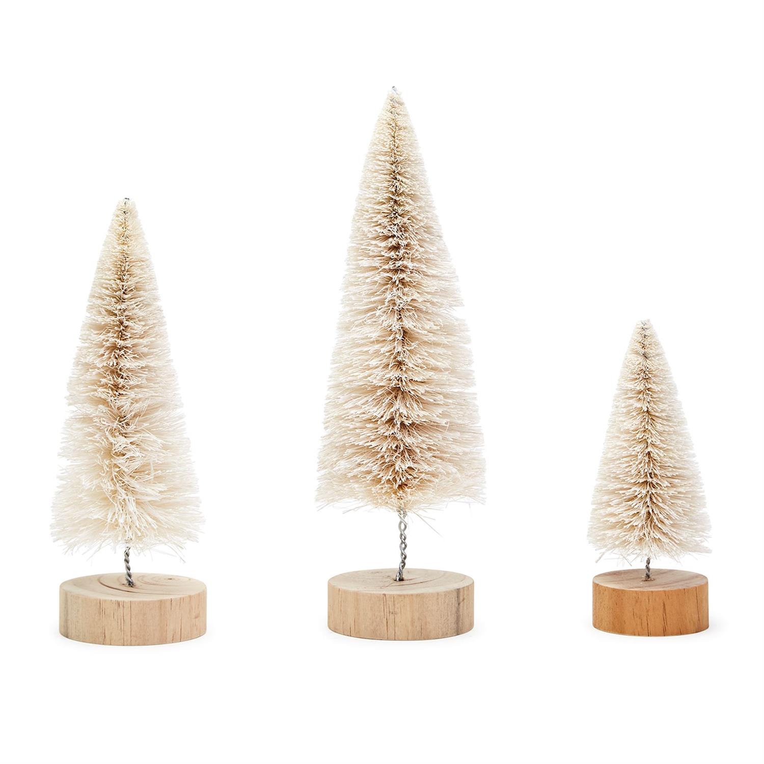 Set of 3 Christmas Bottle Brush Trees with Natural Wood Base Includes 3 ...