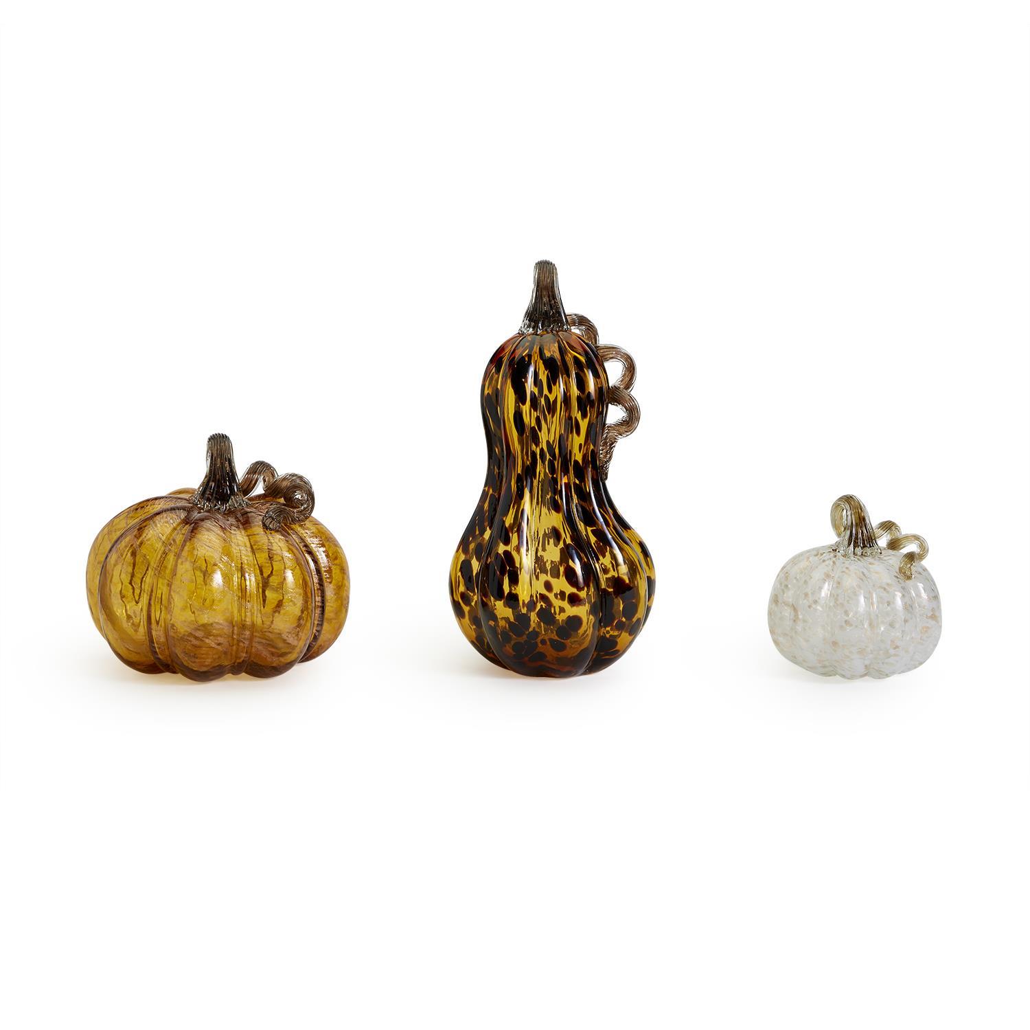 Set of 3 Art Glass Pumpkins Includes 3 Sizes/Colors