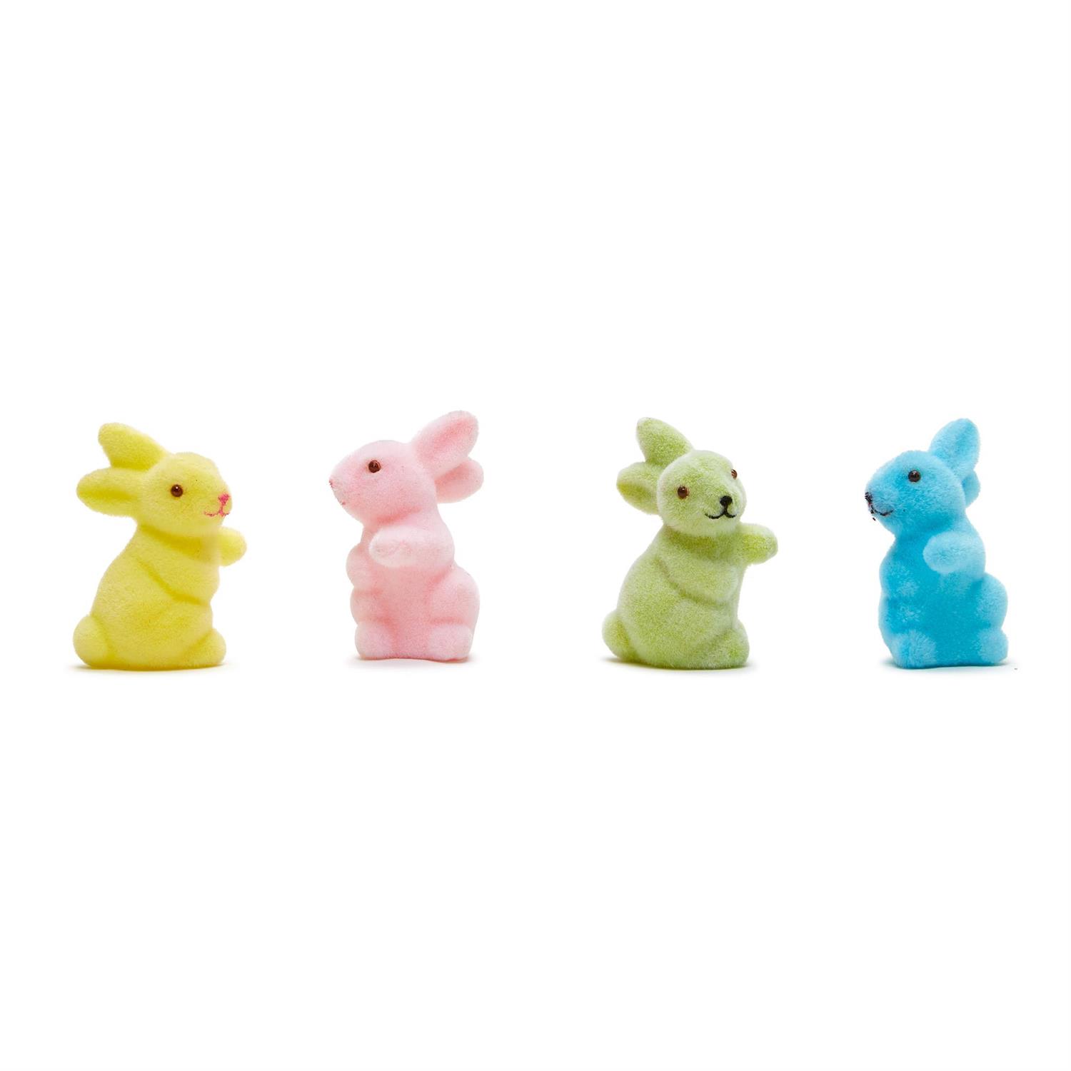 Spring Fling Set of 6 Flocked Mini Bunnies in Gift Tube A/4 Colors