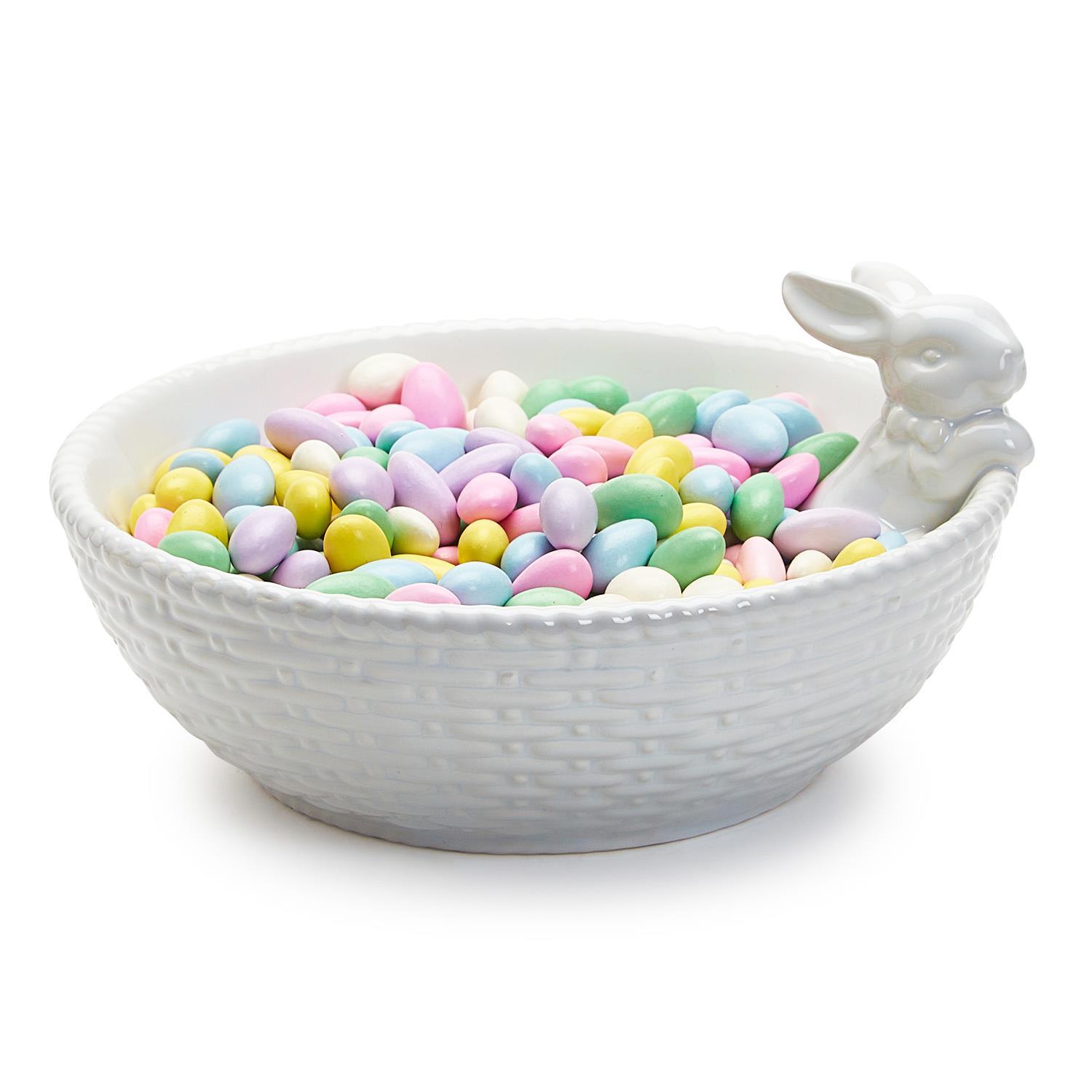 Basket Weave Pattern Large Bowl with Peeking Easter Bunny