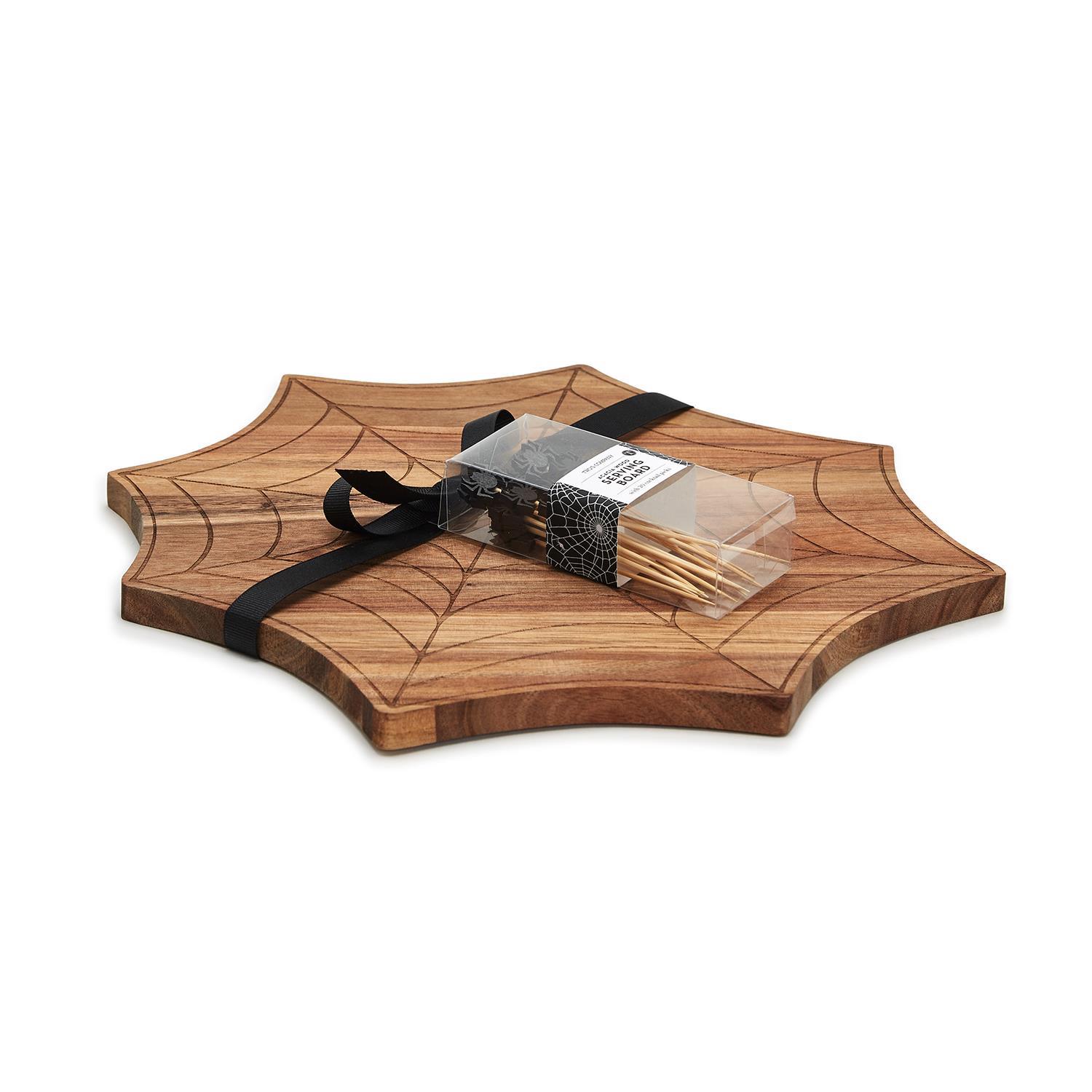 Spiderweb Wooden Charcuterie Serving Board w/20 Spider Picks