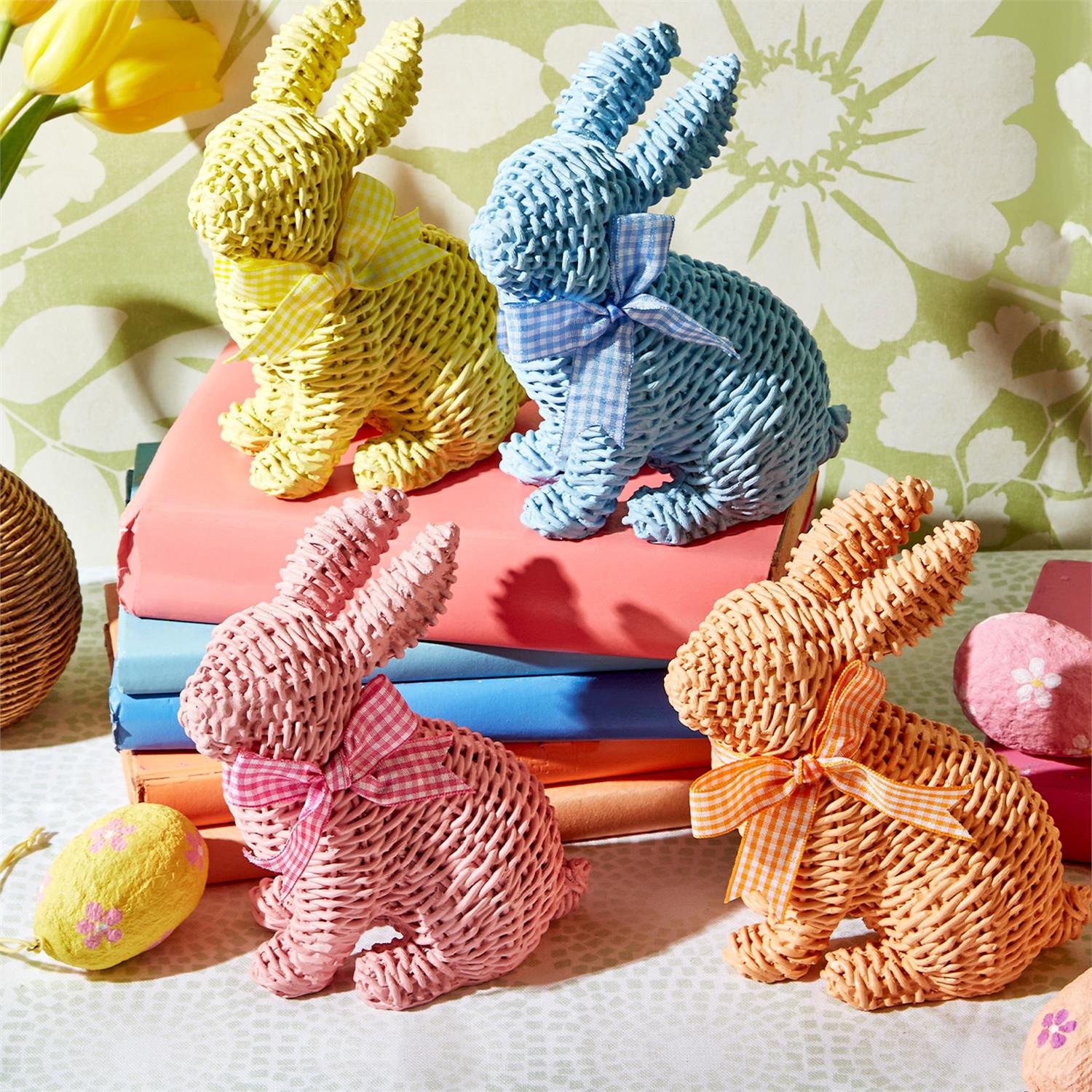 Basket Weave Pattern Easter Bunny with Bow Assorted 6 Colors