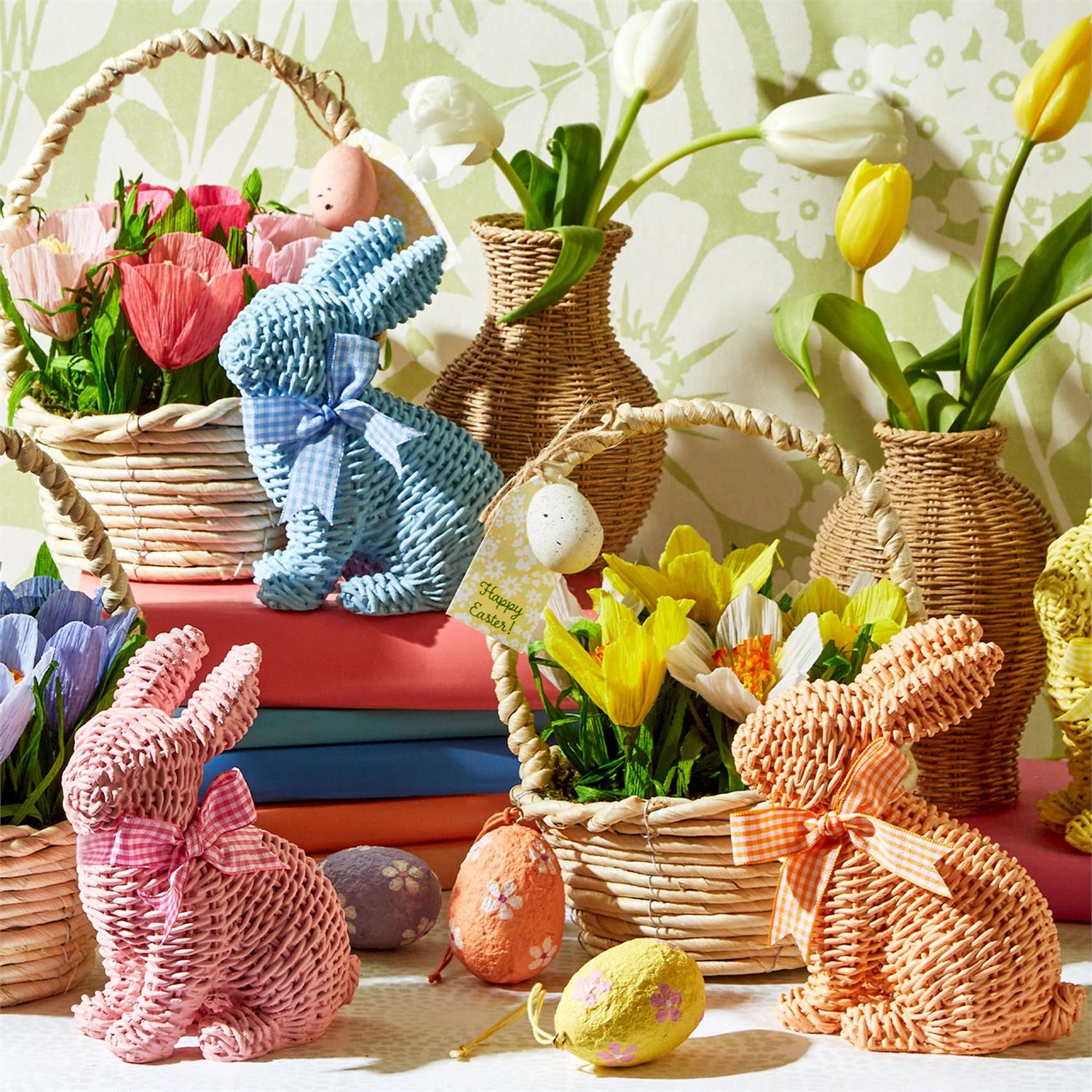 Basket Weave Pattern Easter Bunny with Bow Assorted 6 Colors