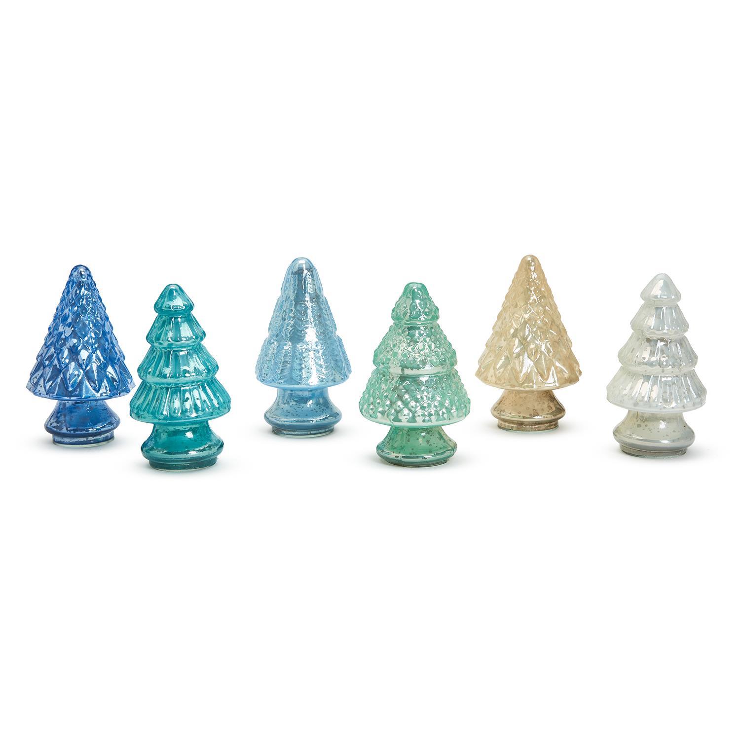 Blue and White Set of 6 Mercury Glass Finish Holiday Trees