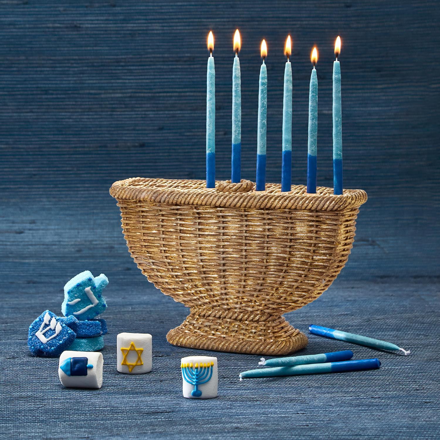 Basket Weave Pattern Menorah with Gold Leaf
