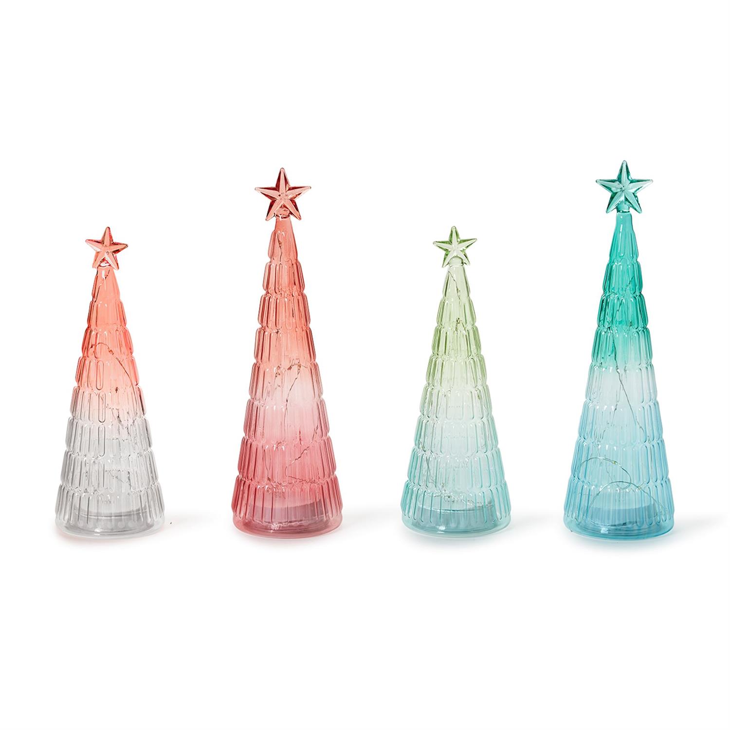 Set of 4 Pastel Ombre Holiday Trees with Light Up Function Includes 2 Sizes
