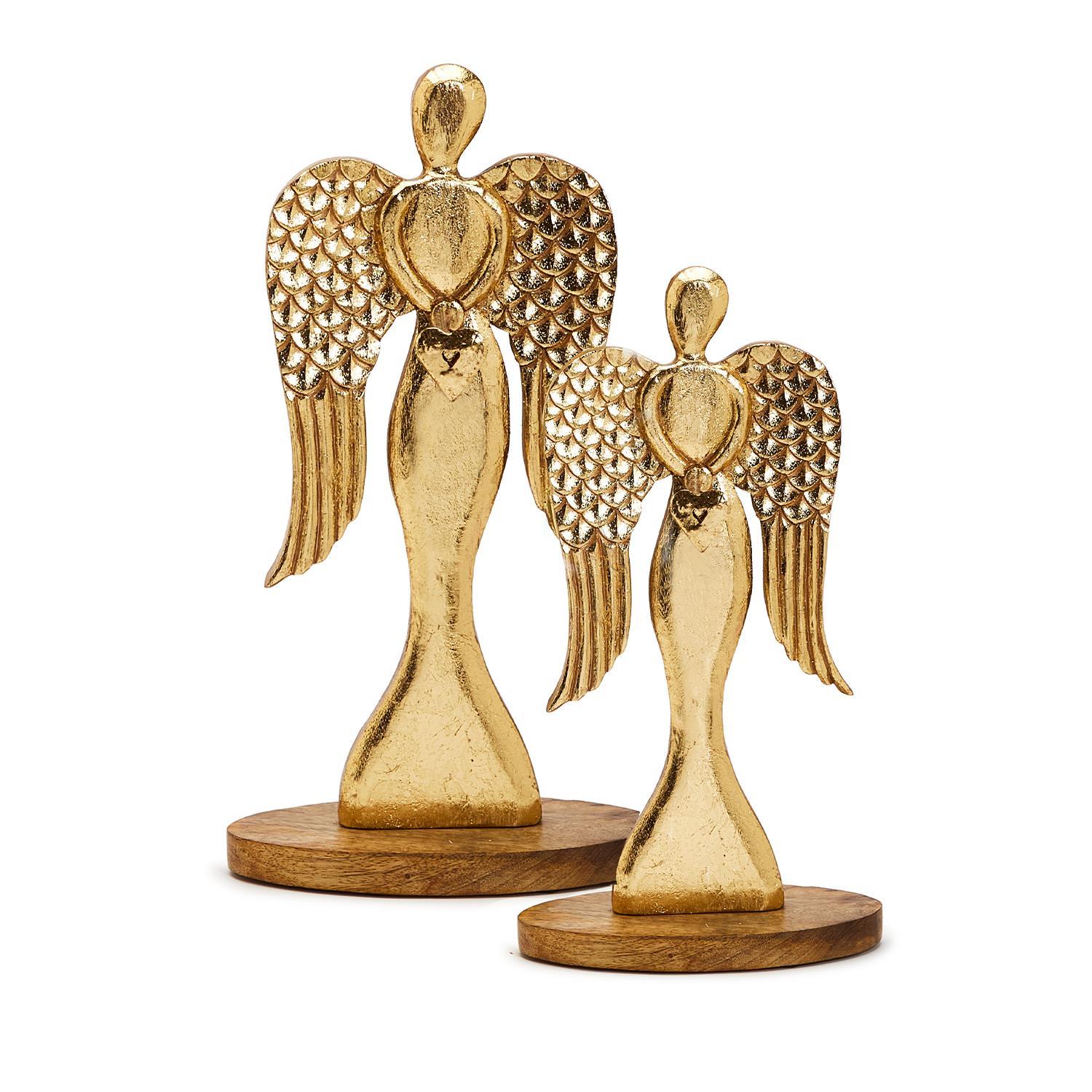 Set of 2 Hand-Crafted Angels with Gold Leaf Accent Includes 2 Designs/Sizes