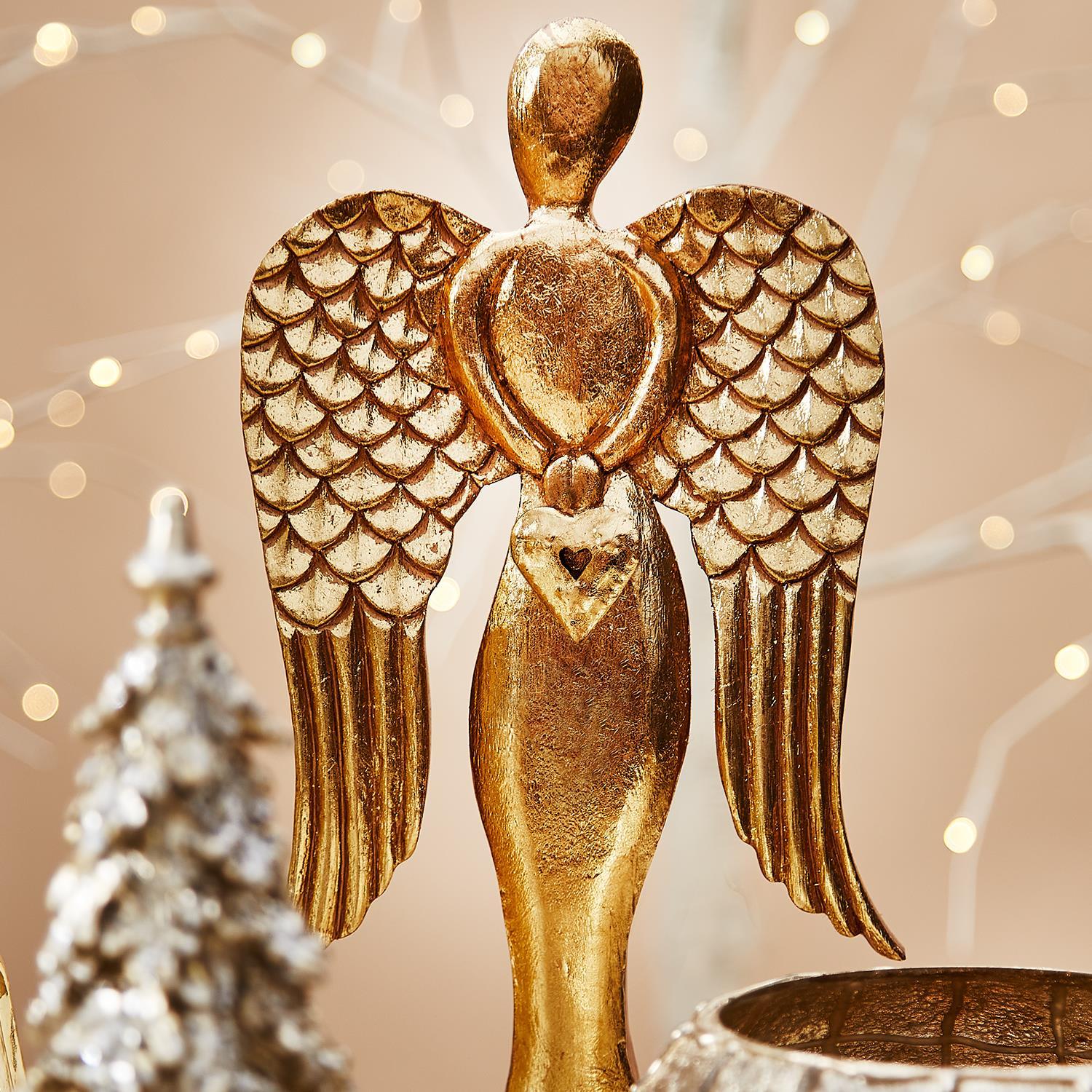 Set of 2 Hand-Crafted Angels with Gold Leaf Accent Includes 2 Designs/Sizes