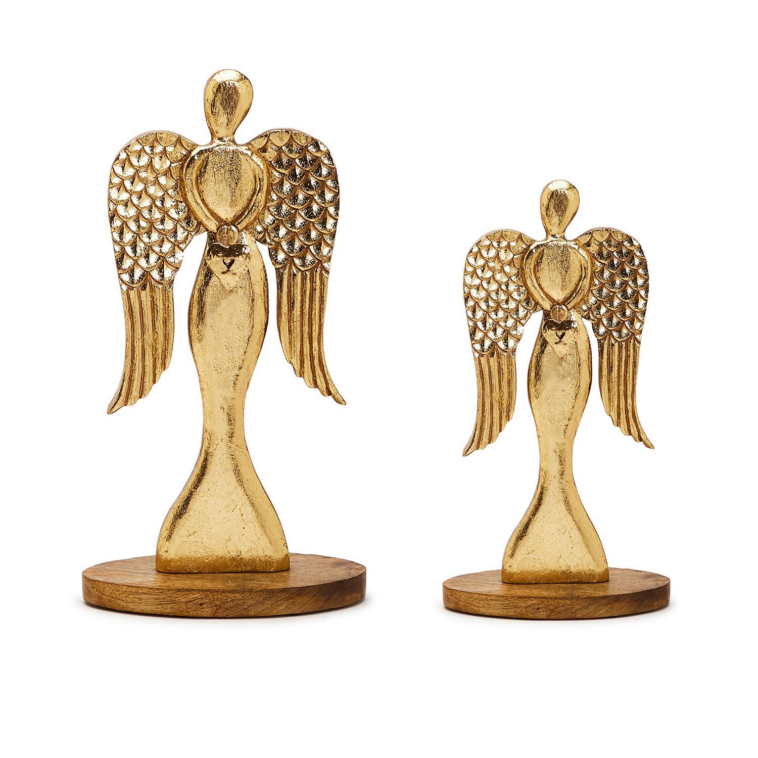Set of 2 Hand-Crafted Angels with Gold Leaf Accent Includes 2 Designs/Sizes