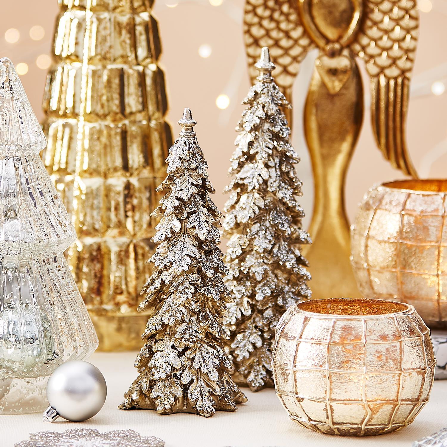 Set of 2 Glistening Christmas Trees