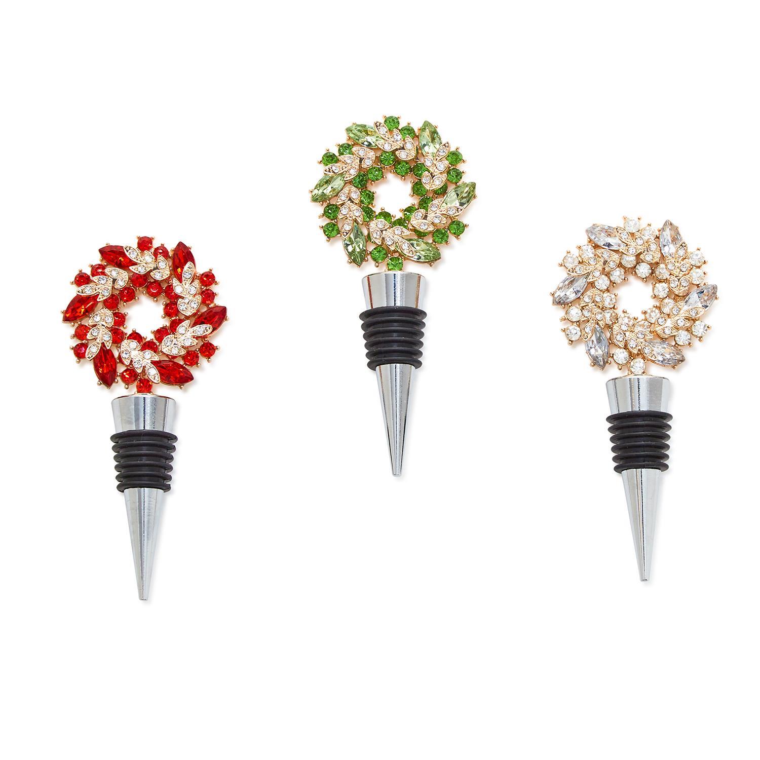 Holiday Wreath Jeweled Bottle Stoppers in Gift Box Assorted 3 Colors ...