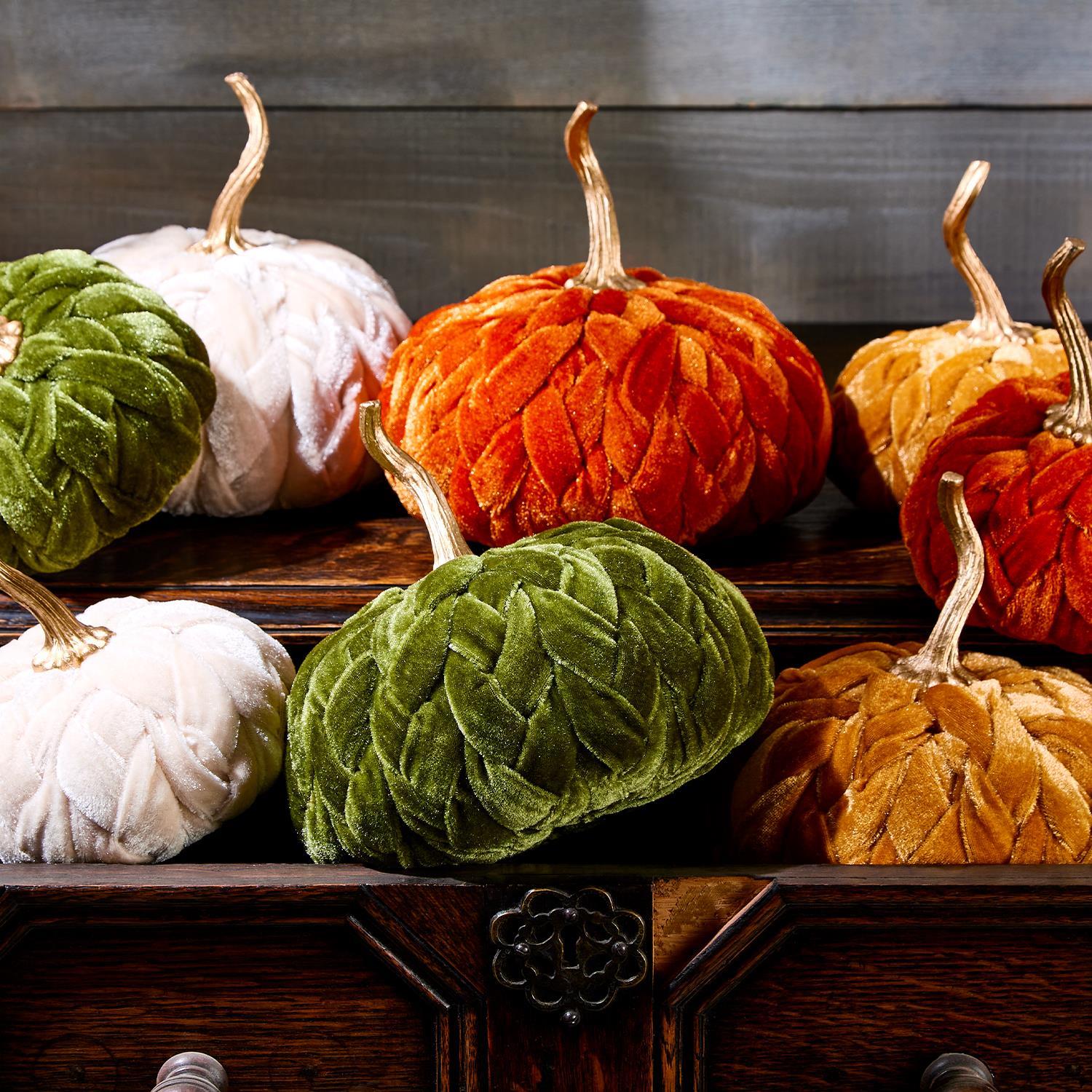 Set of 8 Braided Plush Pumpkins Includes 2 Sizes/4 Colors