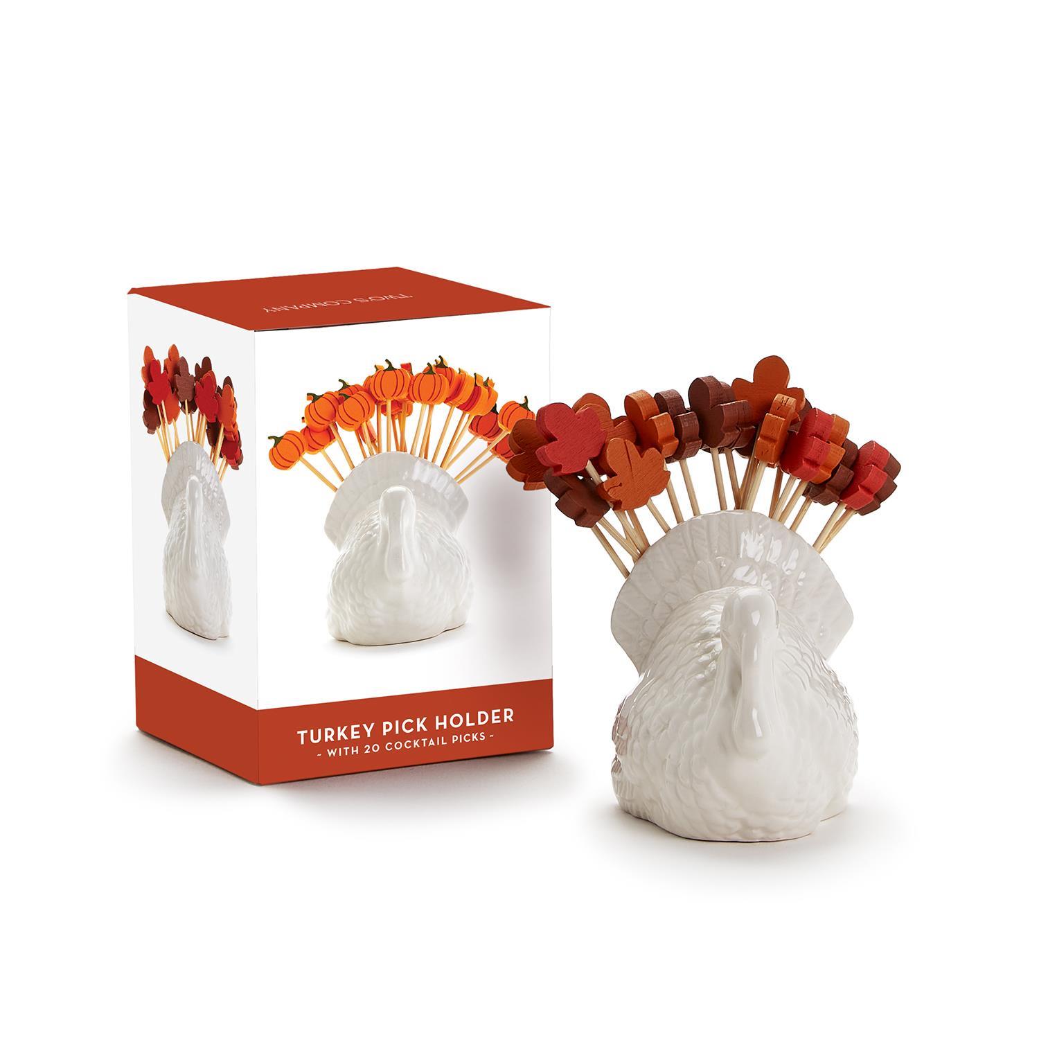 Turkey Pick Holder with 20 Picks in Gift Box Assorted 2 Designs: Leaf ...
