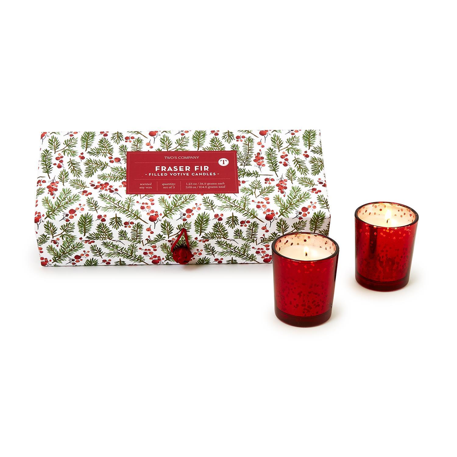 Merry Berry Set of 3 Fraser Fir Scented Candles in Gift Box