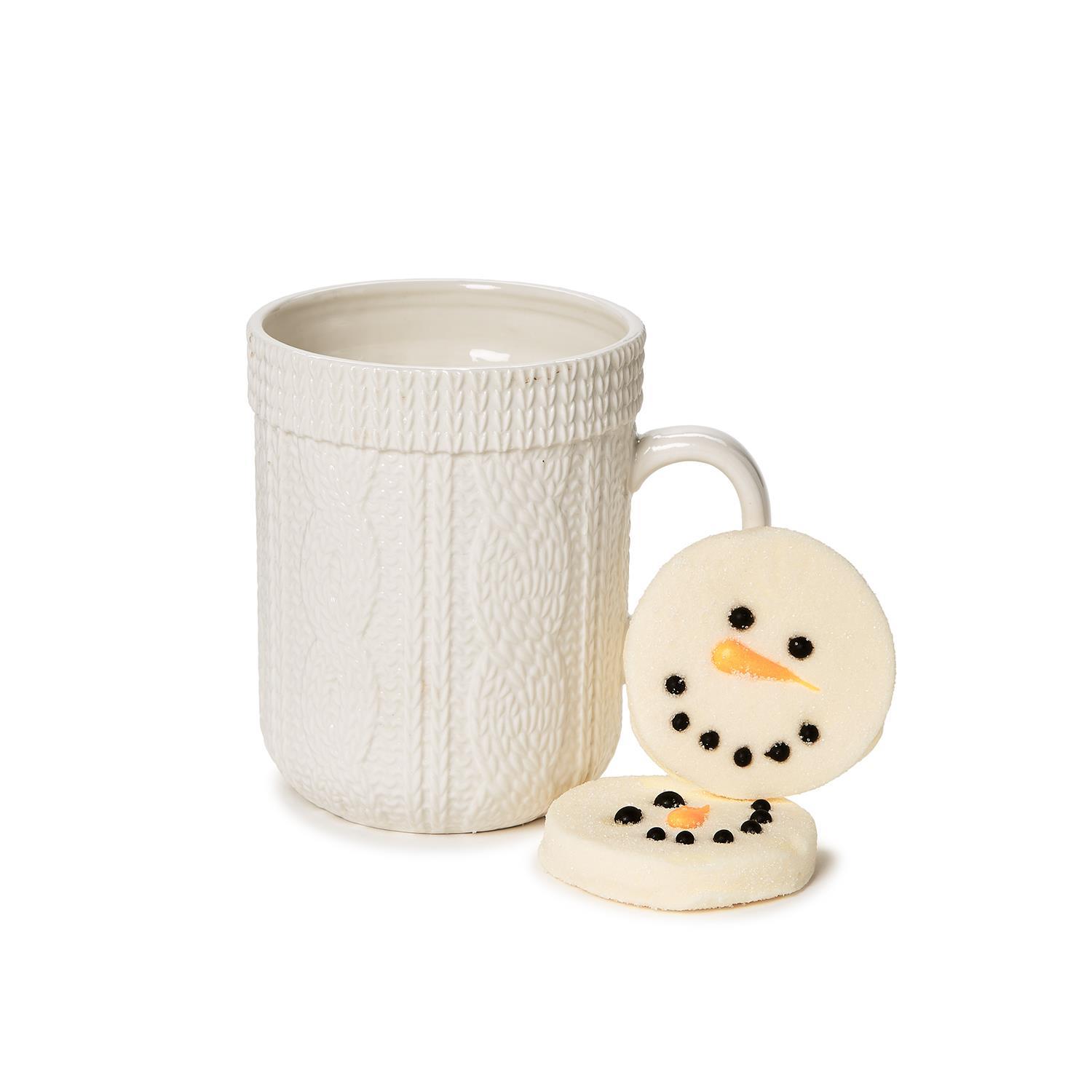 Cable Knit Pattern Mug with 6 Snowman Marshmallow Toppers