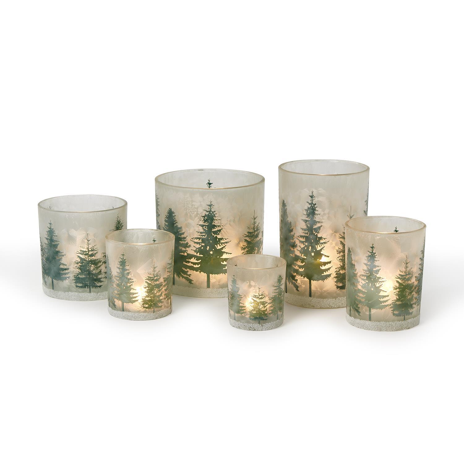 Winter Forest Set of 6 Frosted Candleholders Incudes 6 Sizes
