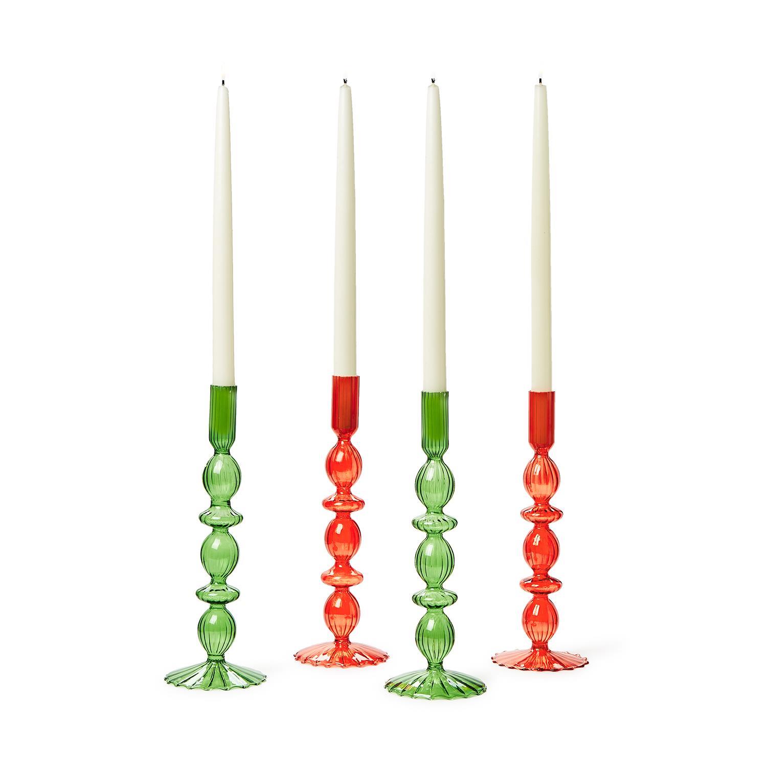 Set of 2 Hand-Blown Glass Taper Candlestick Candleholders Assorted 3 ...
