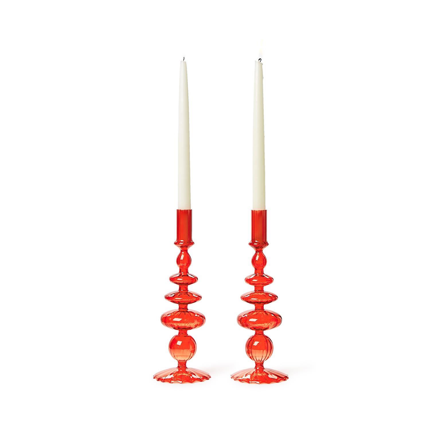 Set of 2 Hand-Blown Glass Taper Candlestick Candleholders Assorted 3 ...