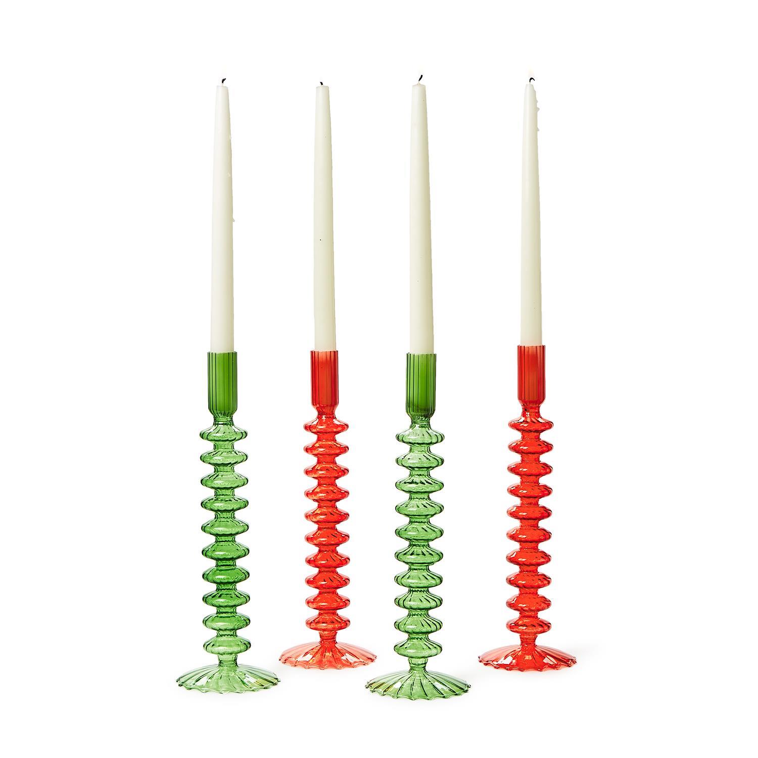 Set of 2 Hand-Blown Glass Taper Candlestick Candleholders Assorted 3 ...
