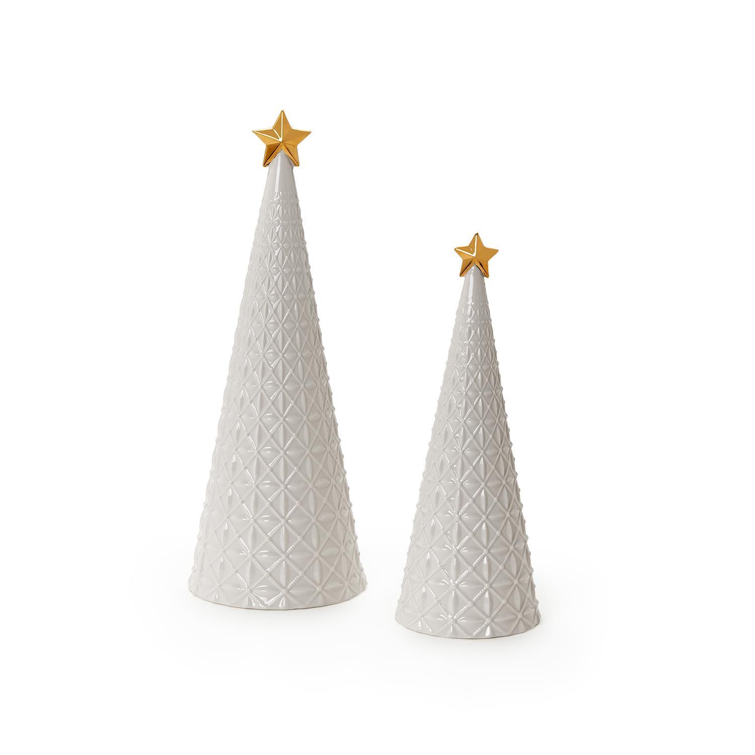 Winter Lace Set of 2 Embossed Pattern Christmas Trees with Gold Star ...