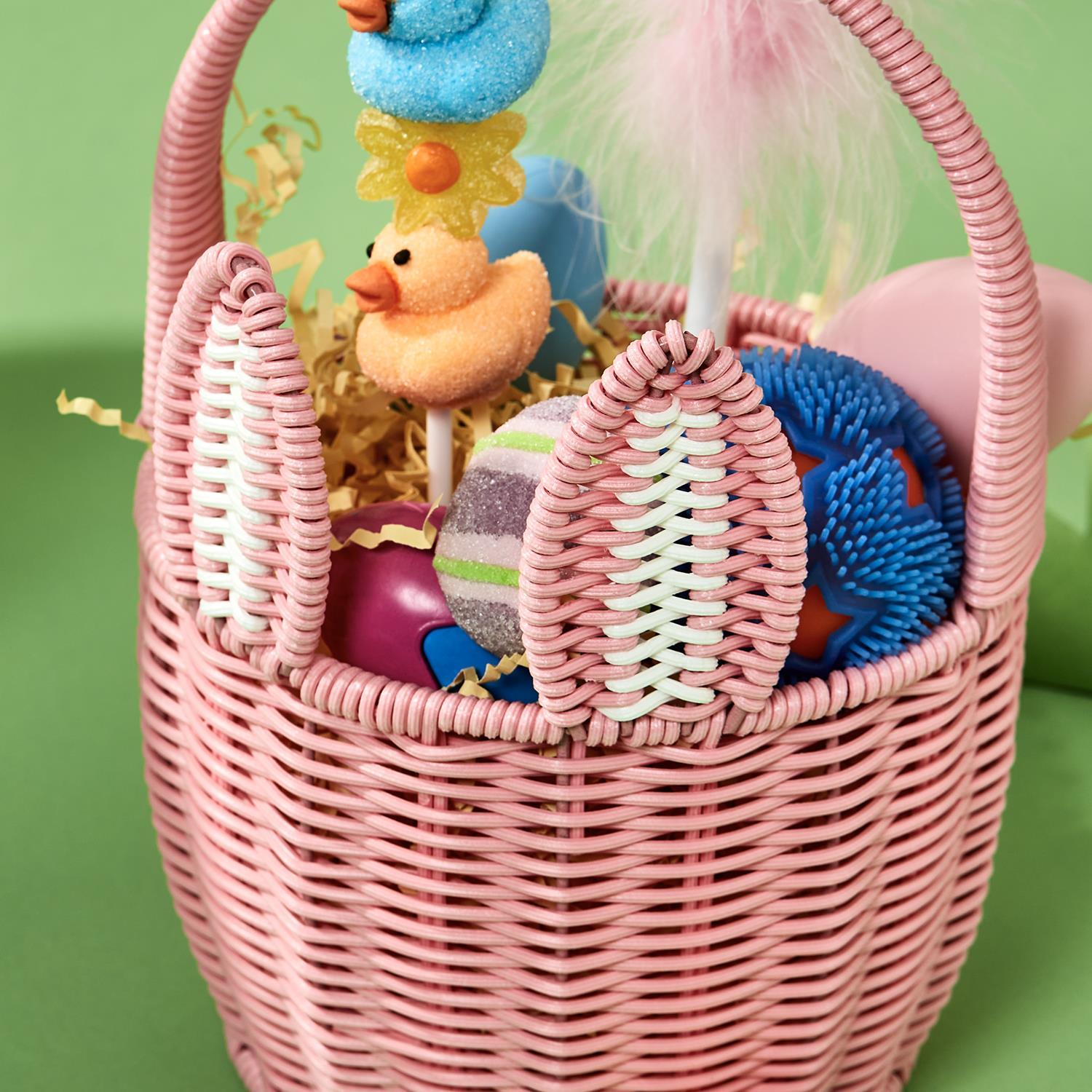 Hand-Woven Faux Wicker Easter Bunny Basket with Pom-Pom Tail and Handle ...