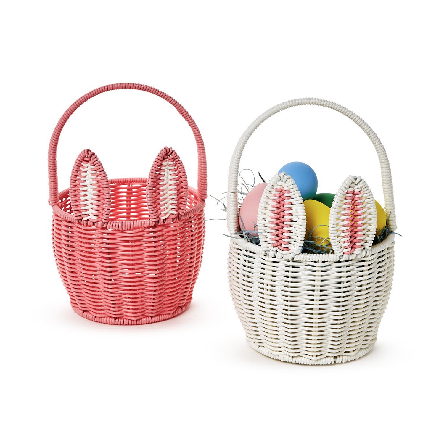 Hand-Woven Faux Wicker Easter Bunny Basket with Pom-Pom Tail and Handle ...