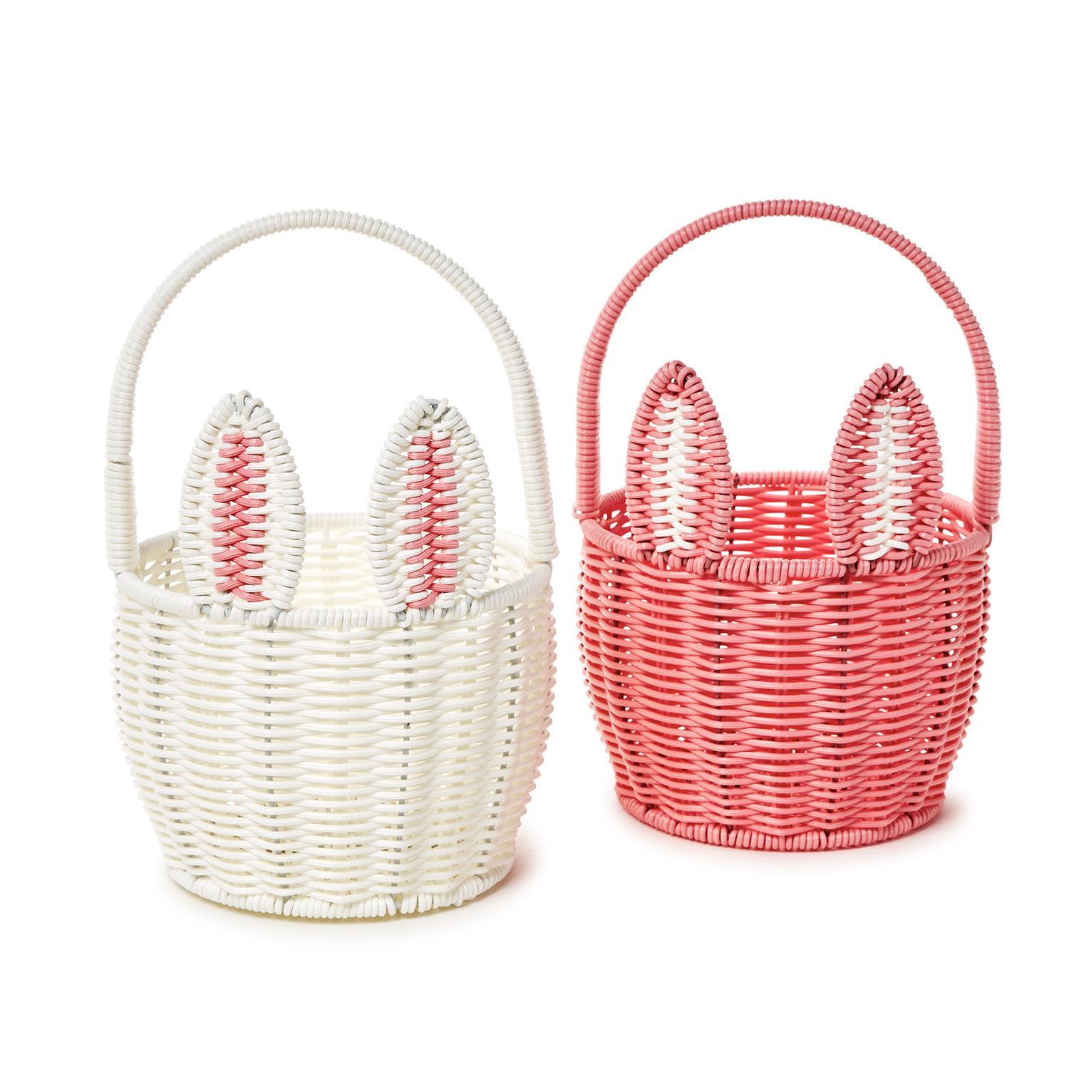 Hand-Woven Faux Wicker Easter Bunny Basket with Pom-Pom Tail and Handle ...