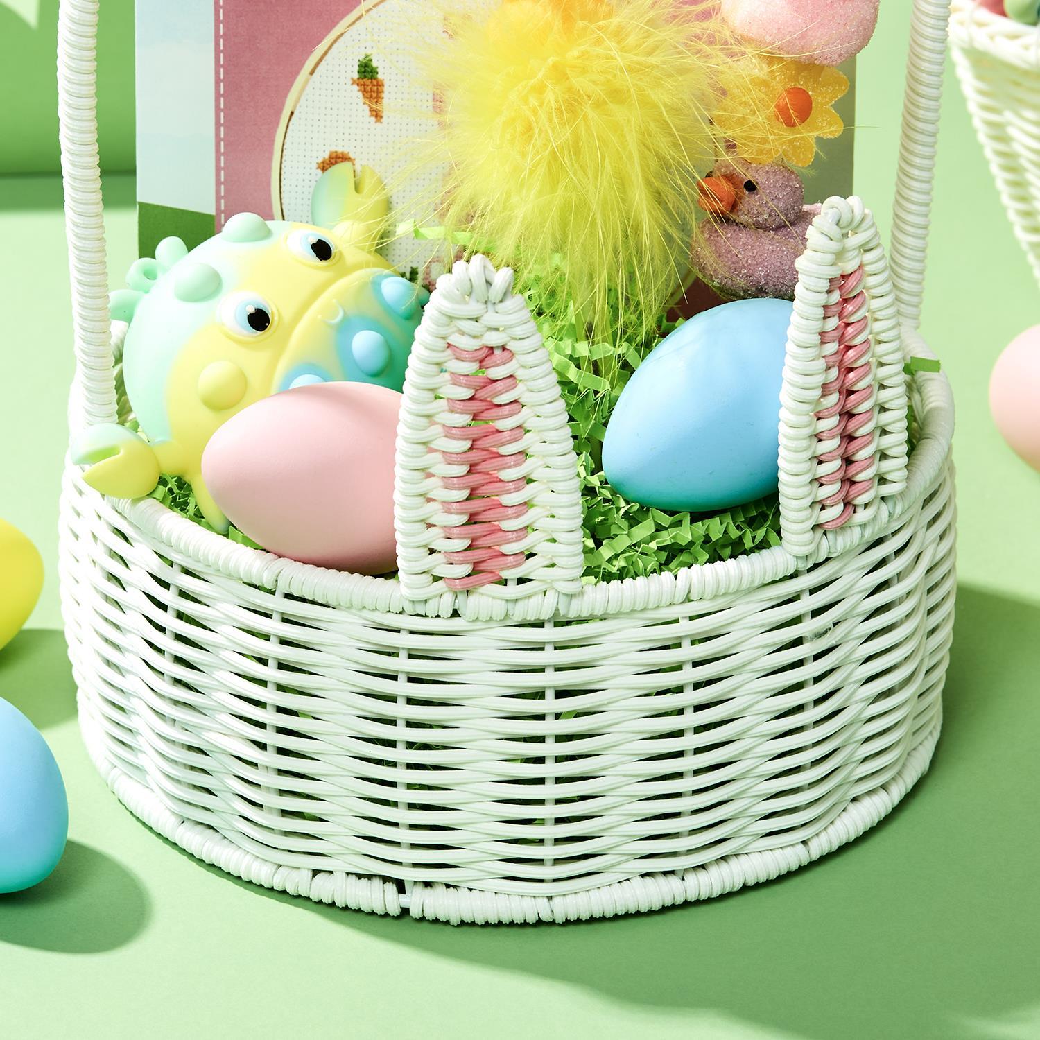 Set of 2 Hand-Woven Faux Wicker Easter Bunny Baskets with Pom-Pom Tail ...