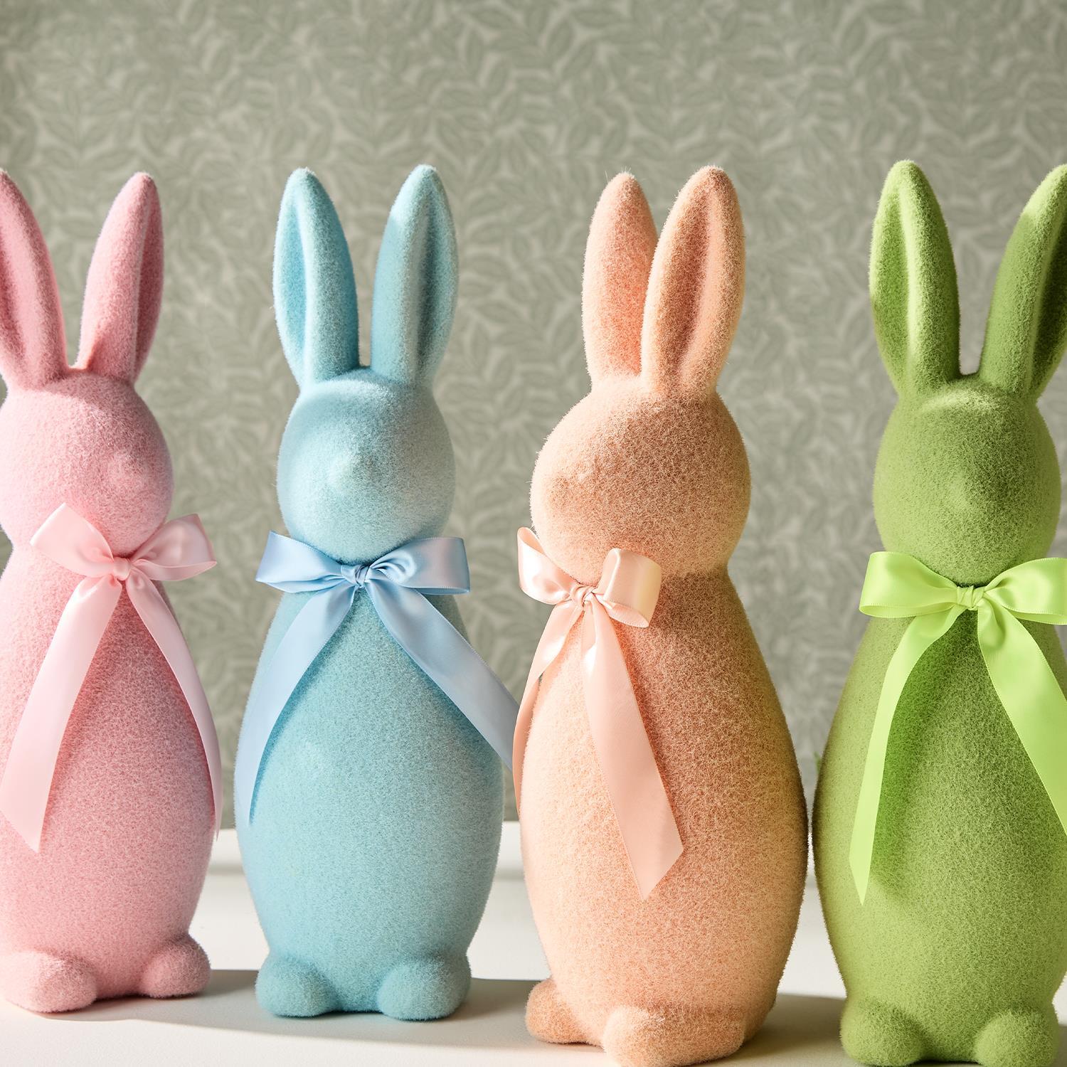 Bunny Bunch 8 Pc Flocked Easter Bunny with Bow Unit Includes 6 Colors