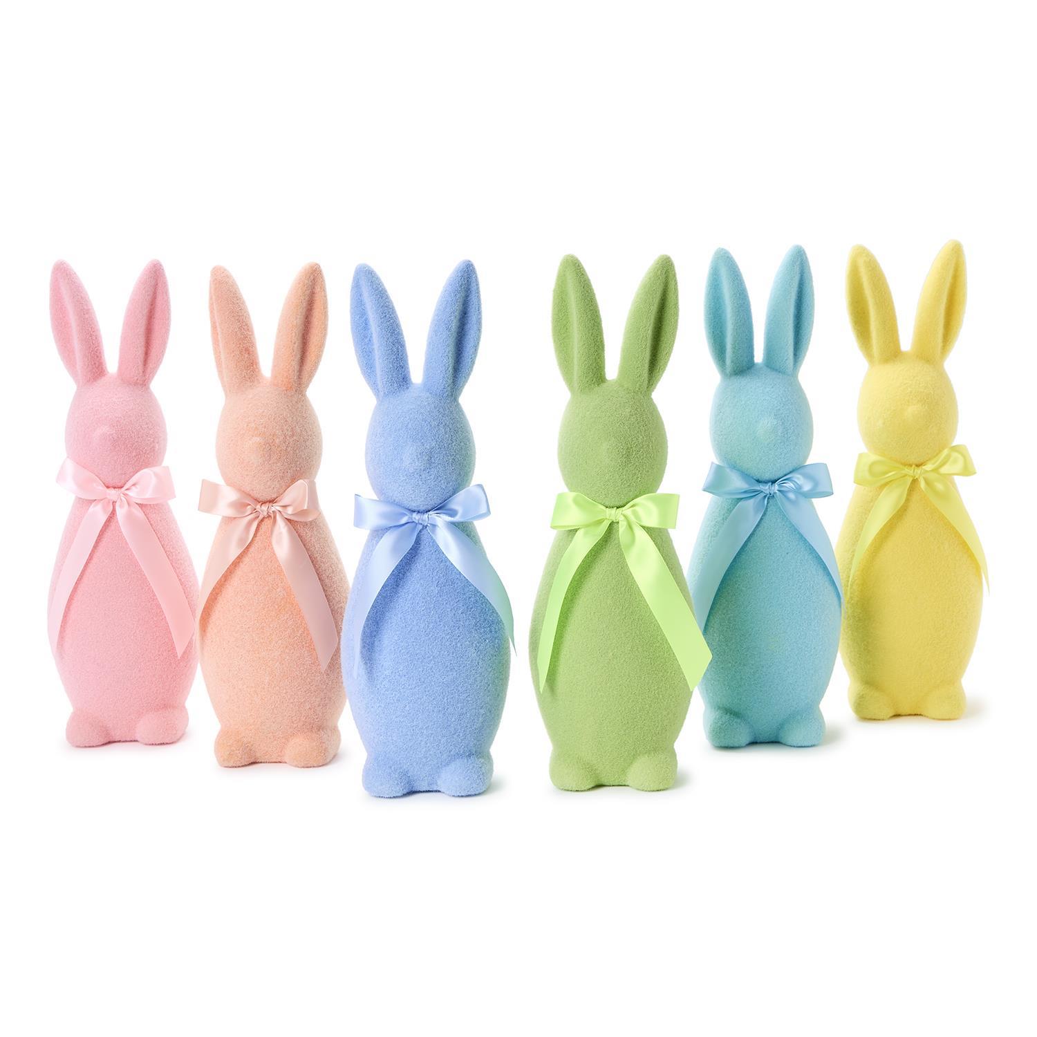 Bunny Bunch 8 Pc Flocked Easter Bunny with Bow Unit Includes 6 Colors