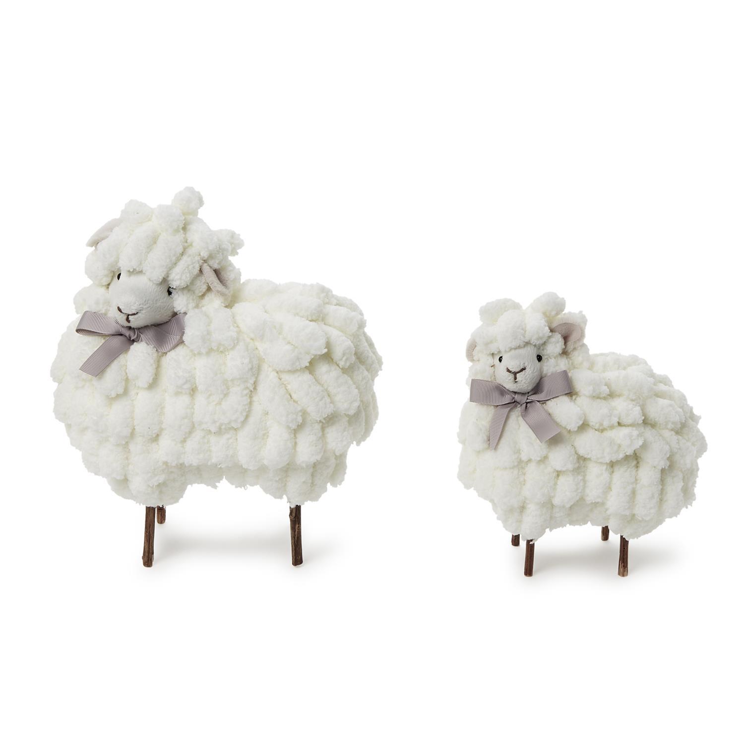 Flock of Plush Chenille Sheep Set of 4 Hand-Crafted Easter Décor with ...