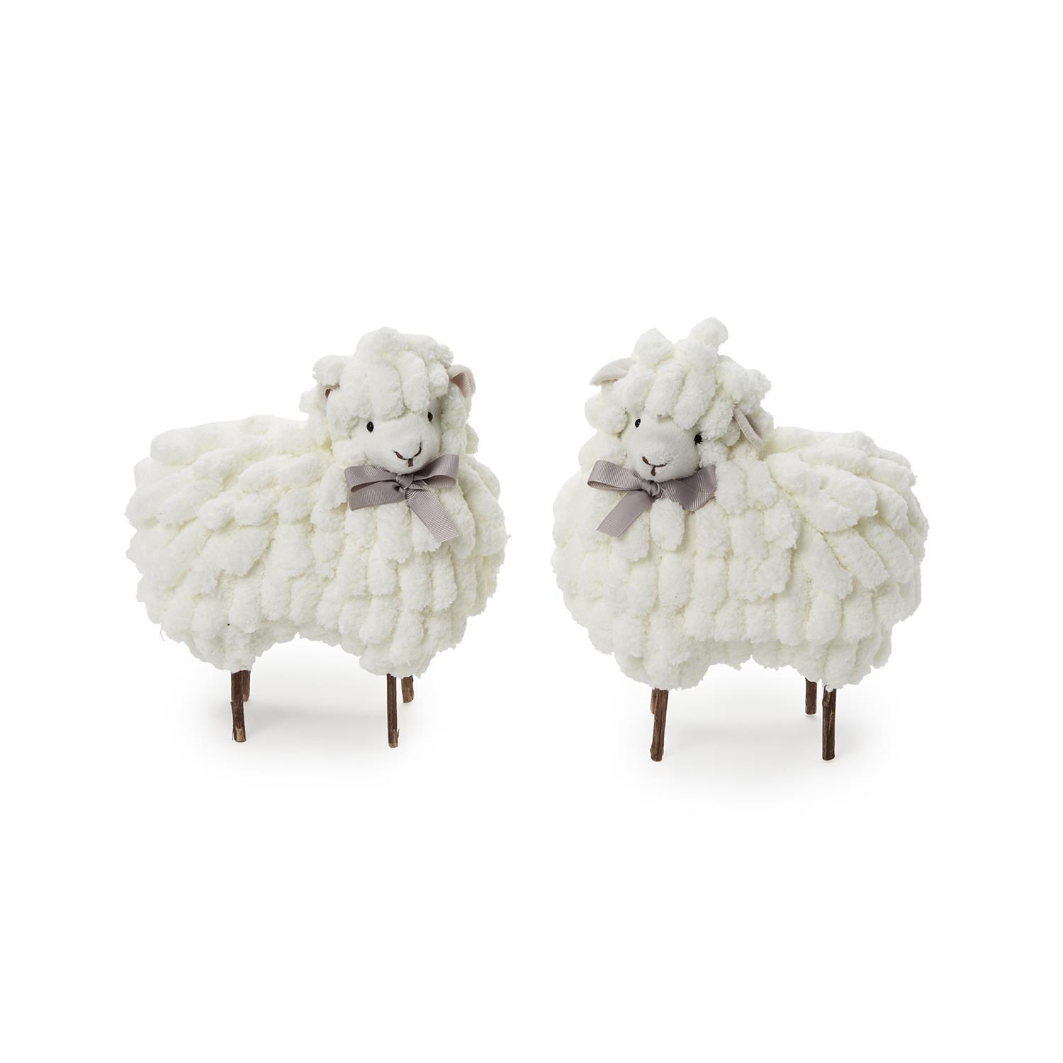 Flock of Plush Chenille Sheep Set of 4 Hand-Crafted Easter Décor with ...
