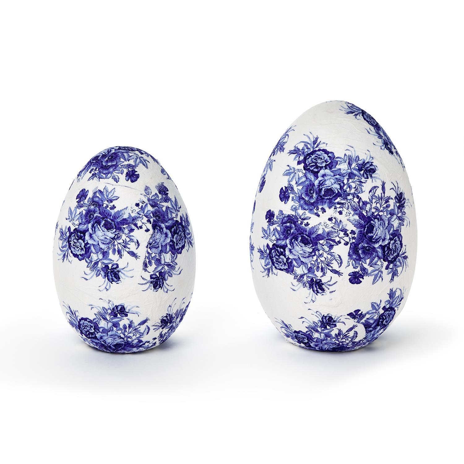 Set of 4 Blue and White Hand-Crafted Paper Mache Eggs Includes 2 Sizes ...