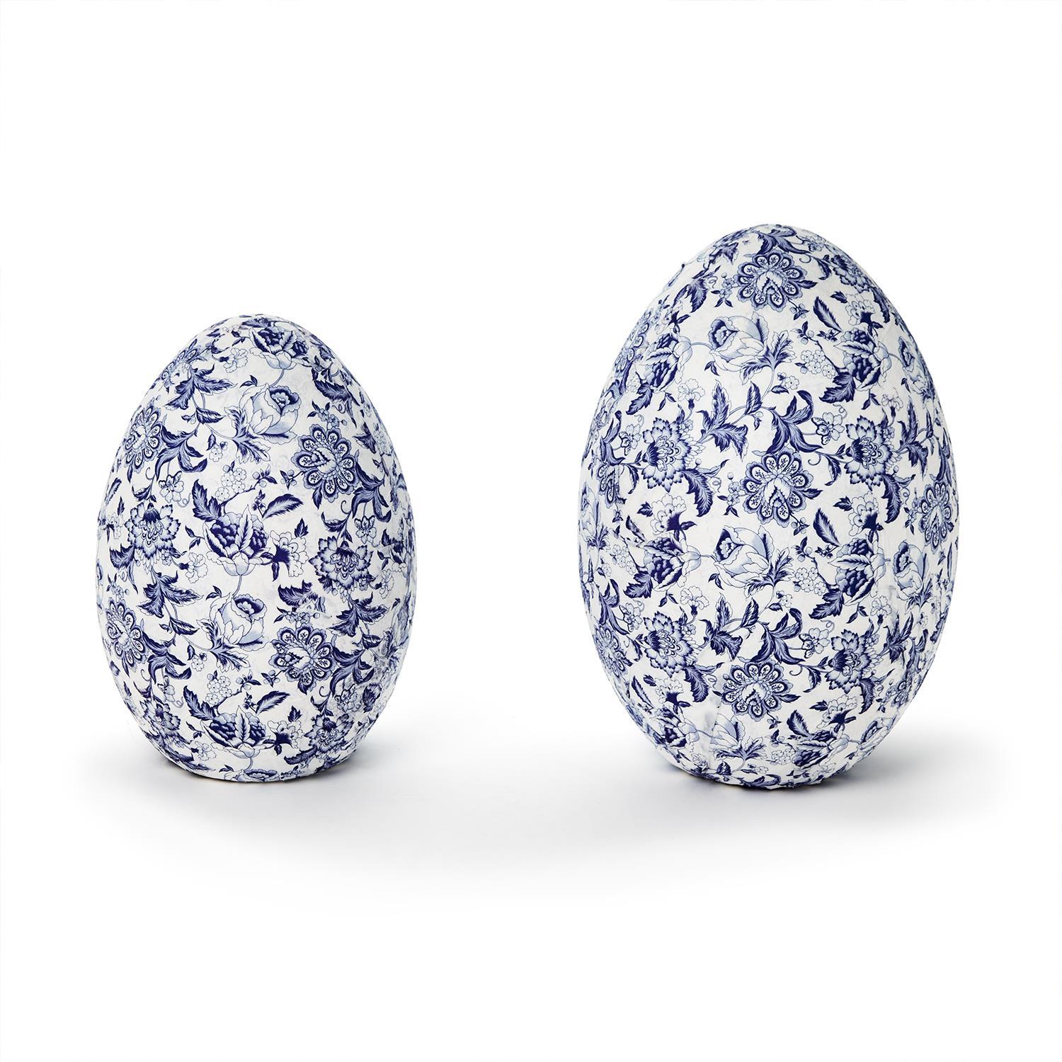Set of 4 Blue and White Hand-Crafted Paper Mache Eggs Includes 2 Sizes ...