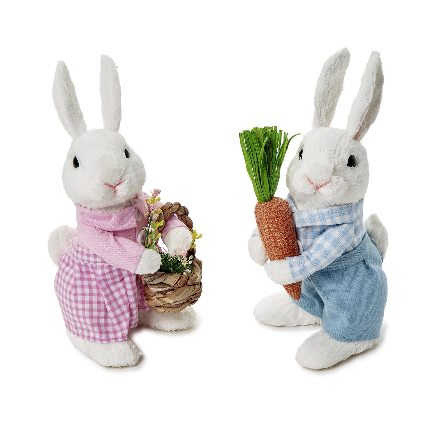 Set of 2 Hand-Crafted Vintage Easter Bunny Décor