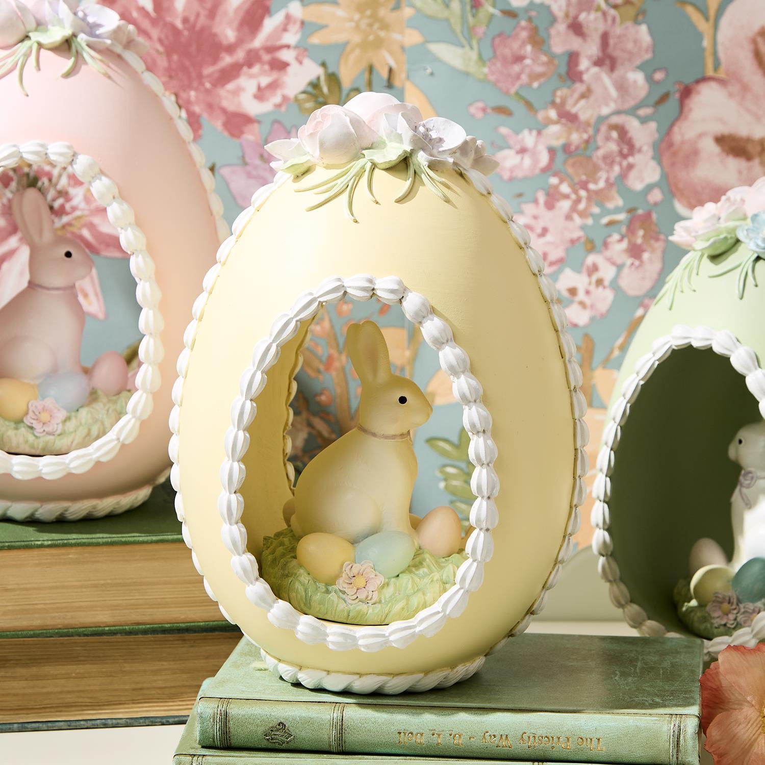 Easter Sugar Egg with Bunny Hand-Painted Decor Assorted 3 Colors