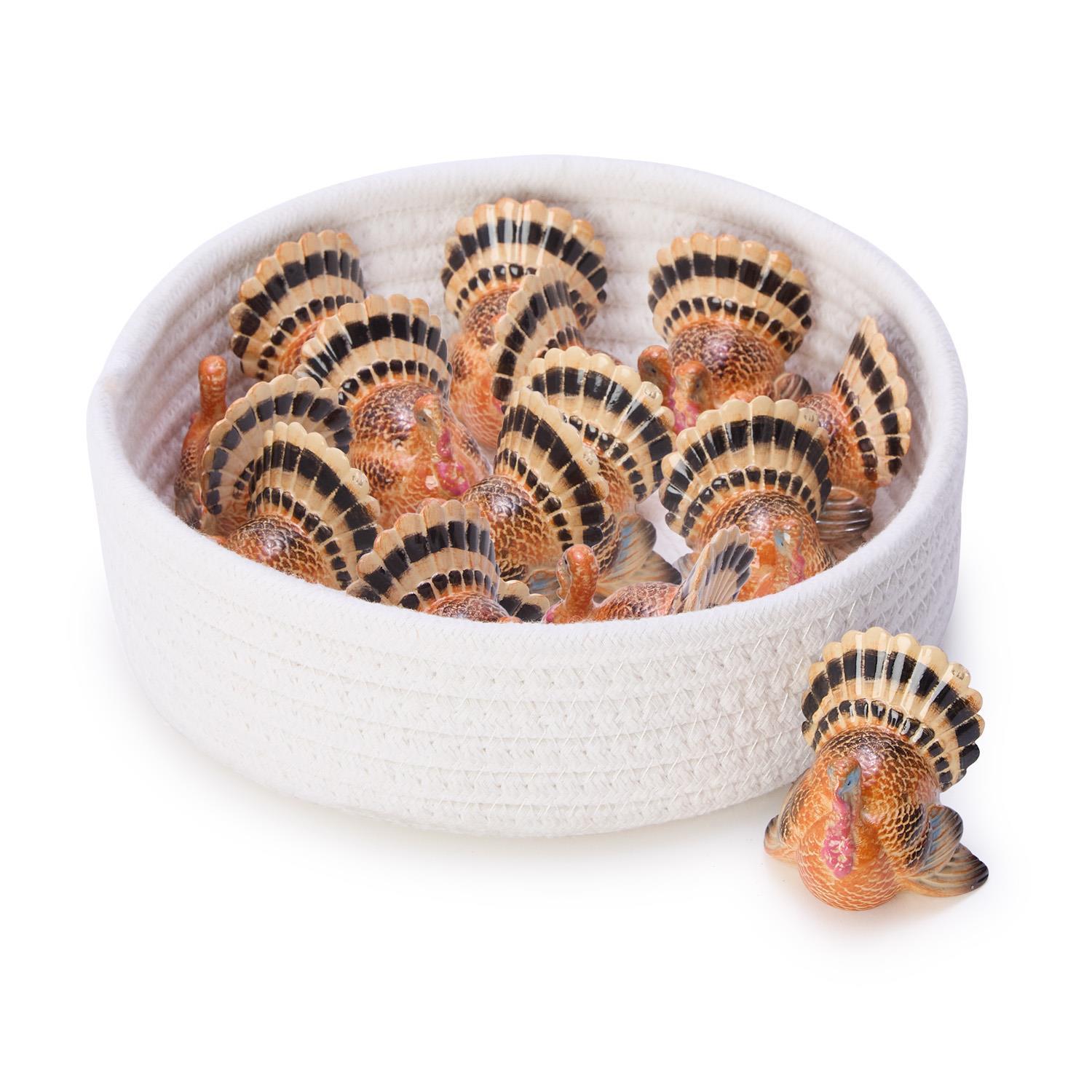 24 Pc Hand-Painted Turkey Unit with Rope Basket Display