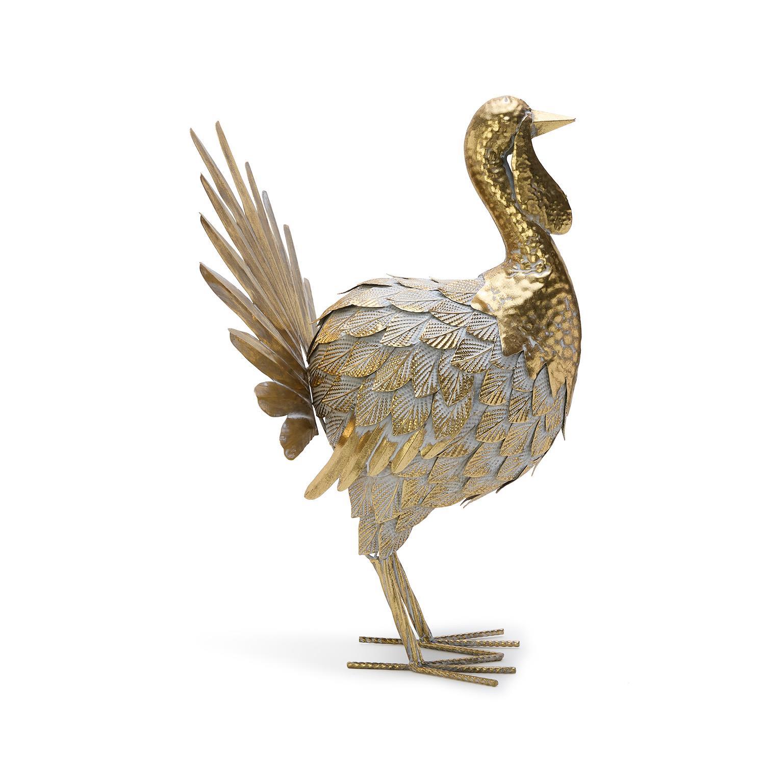 Galvanized Gold Metal Hand-Crafted Turkey