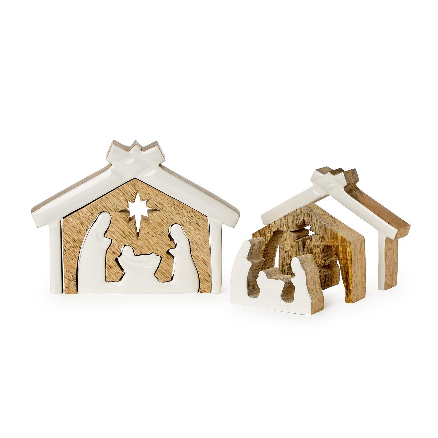 Set of 2 Hand-Crafted Nativity Scenes