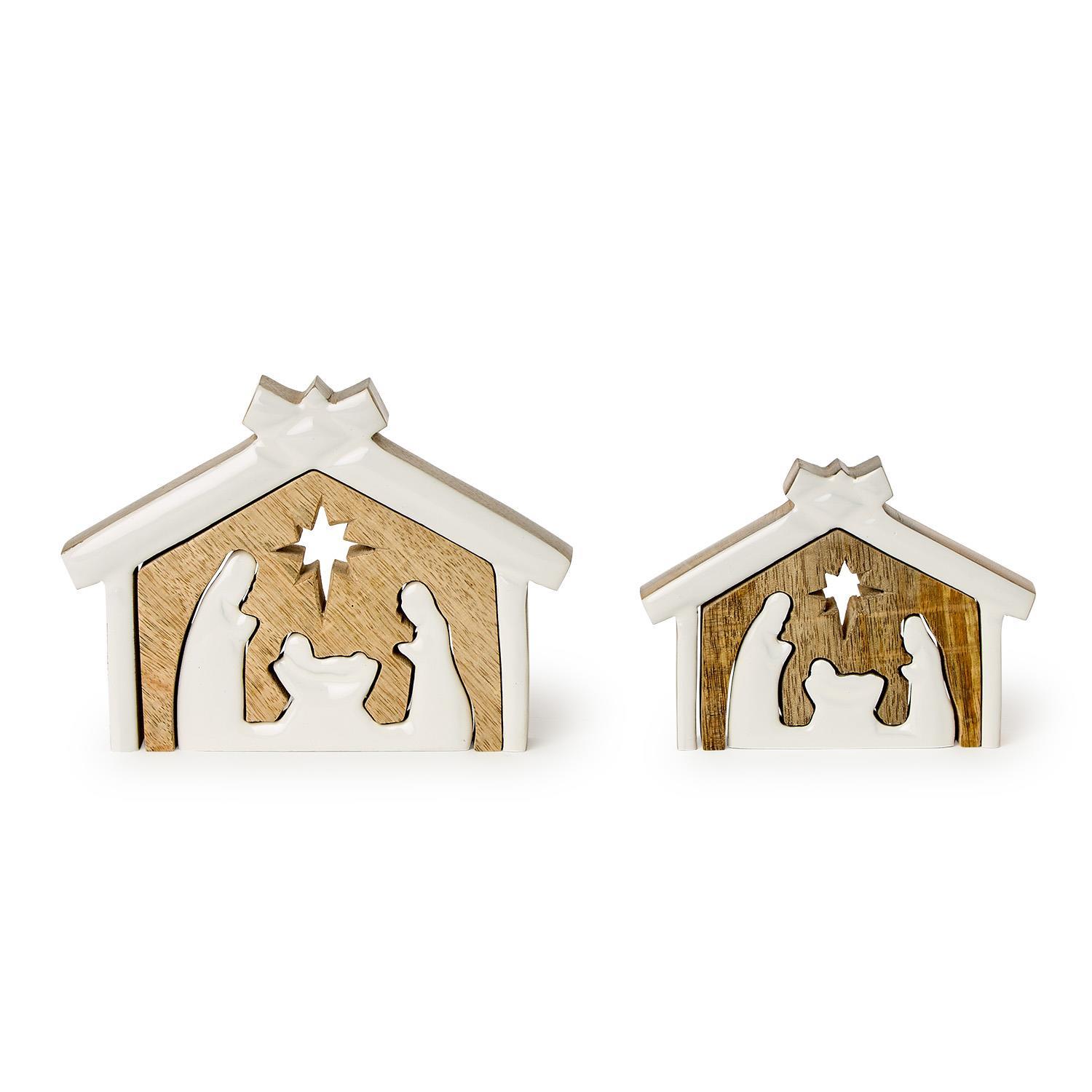 Set of 2 Hand-Crafted Nativity Scenes
