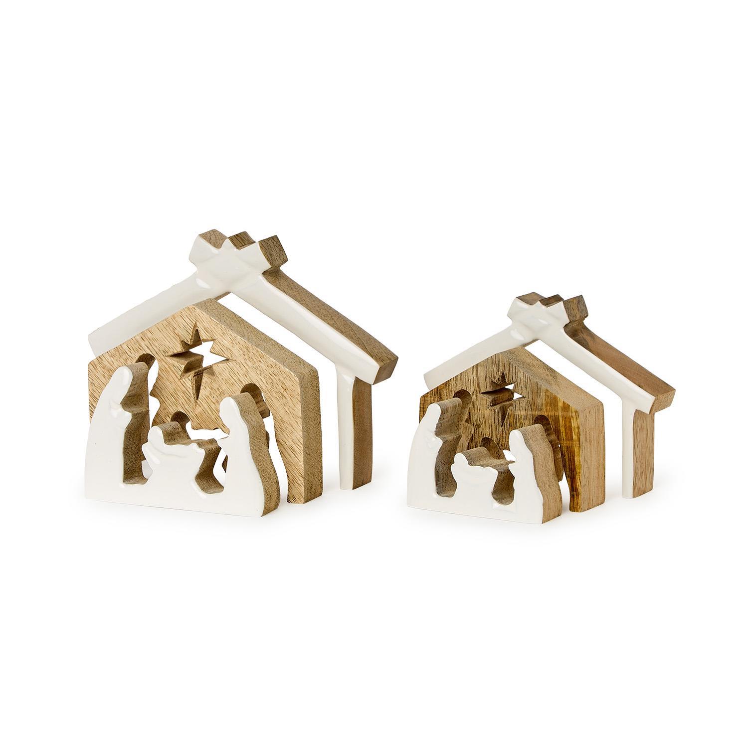 Set of 2 Hand-Crafted Nativity Scenes