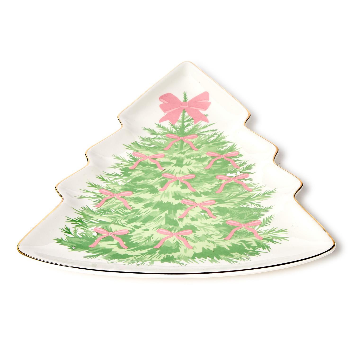 Bow-tiful Trees Christmas Tree Shape Plate with Gold Metallic Rim