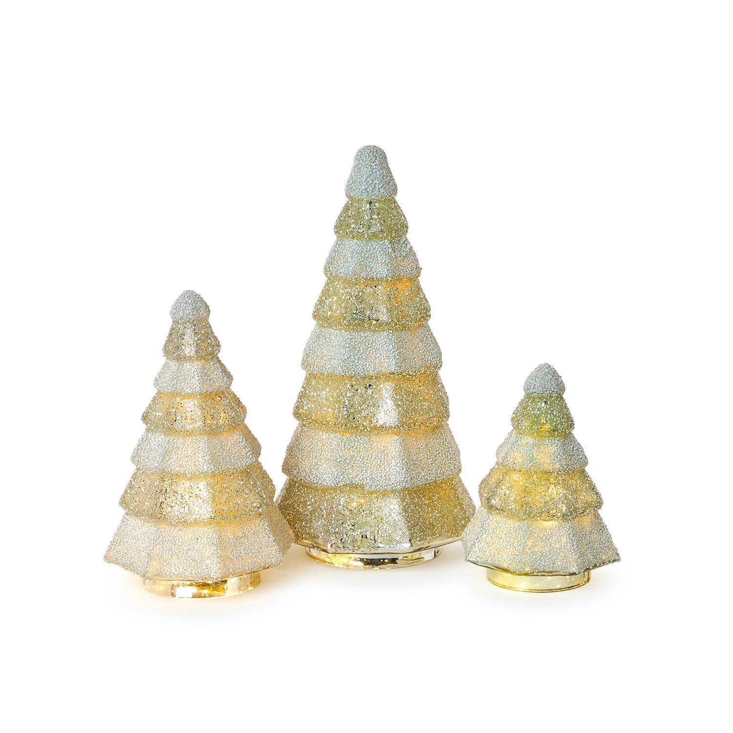 Silver and White Set of 3 Glass Beaded Trees